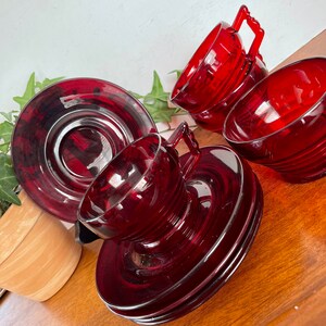 Set of 4 Ruby Red Glass Tea Cups With Saucers - Glass Tea Cups ...