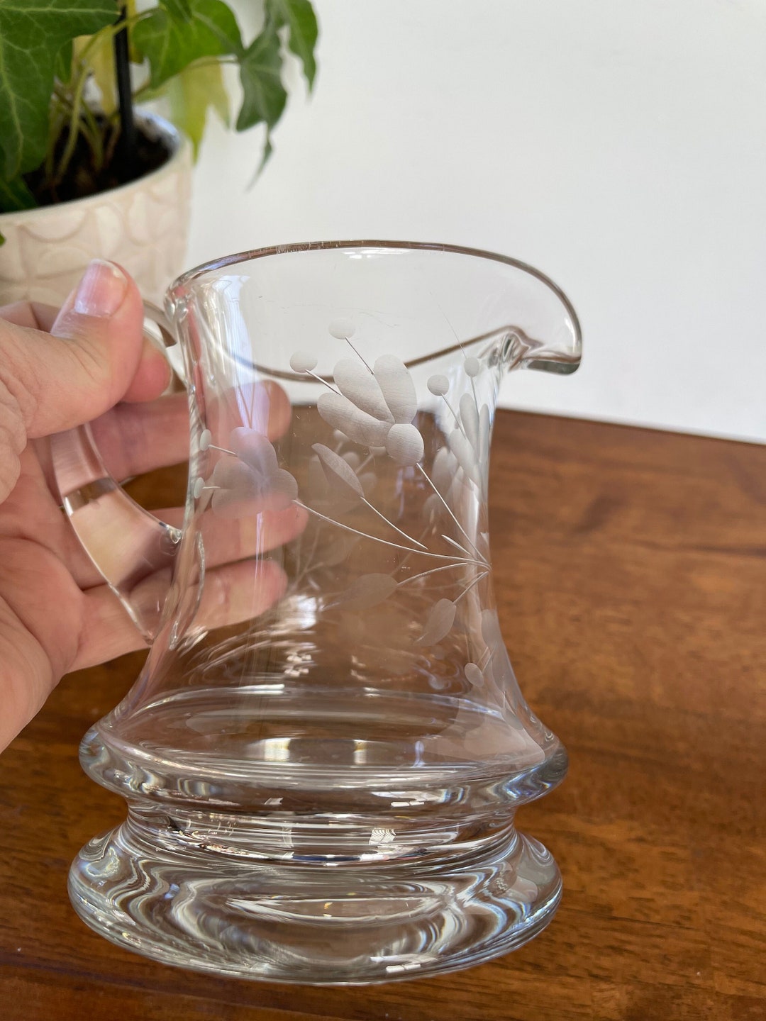 Etched Glass Creamer/small Pitcher Thick Bottom - Etsy