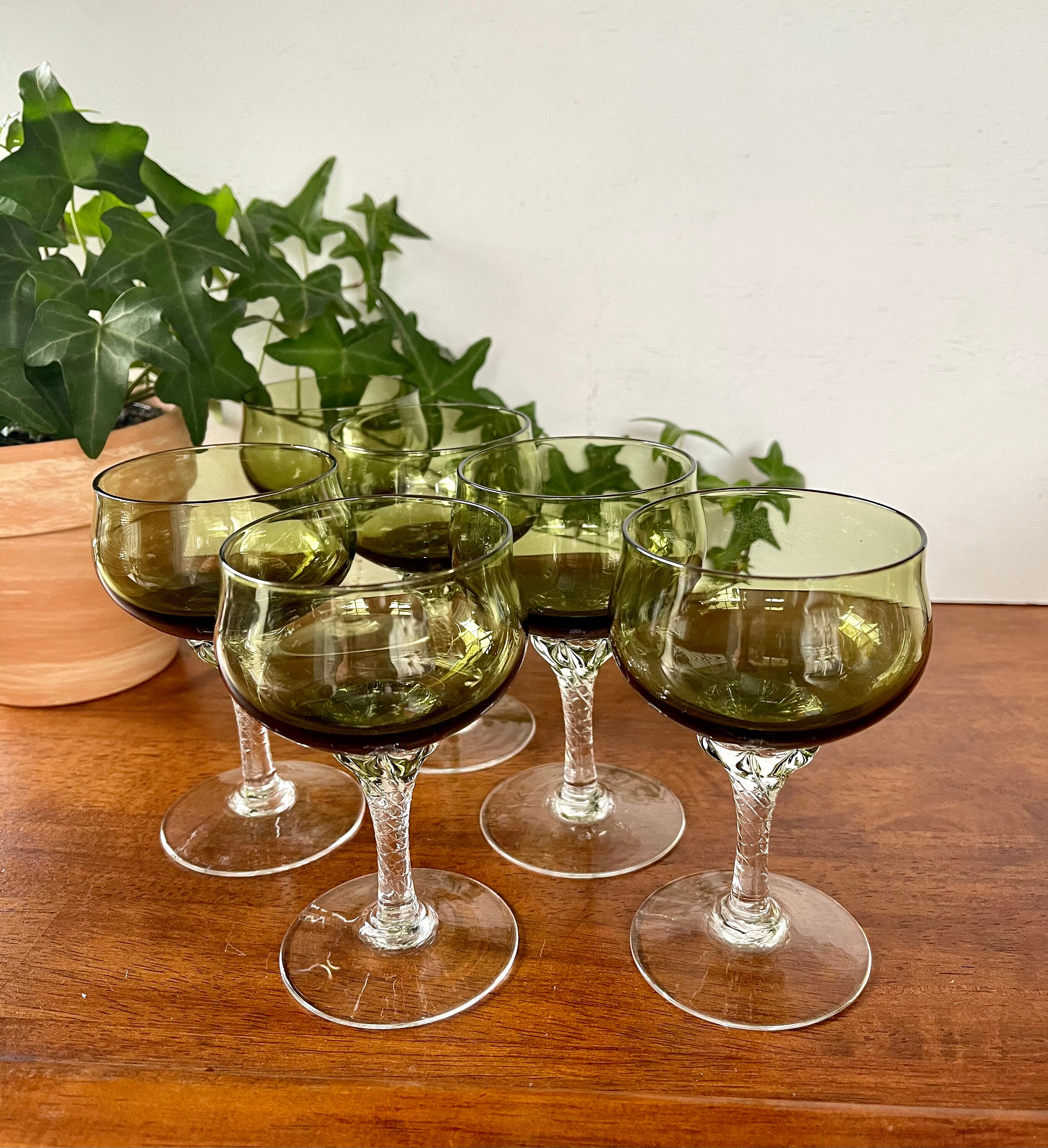 Green Cordial Twisted Stem Crystal Glasses Green Stemmed Etsy