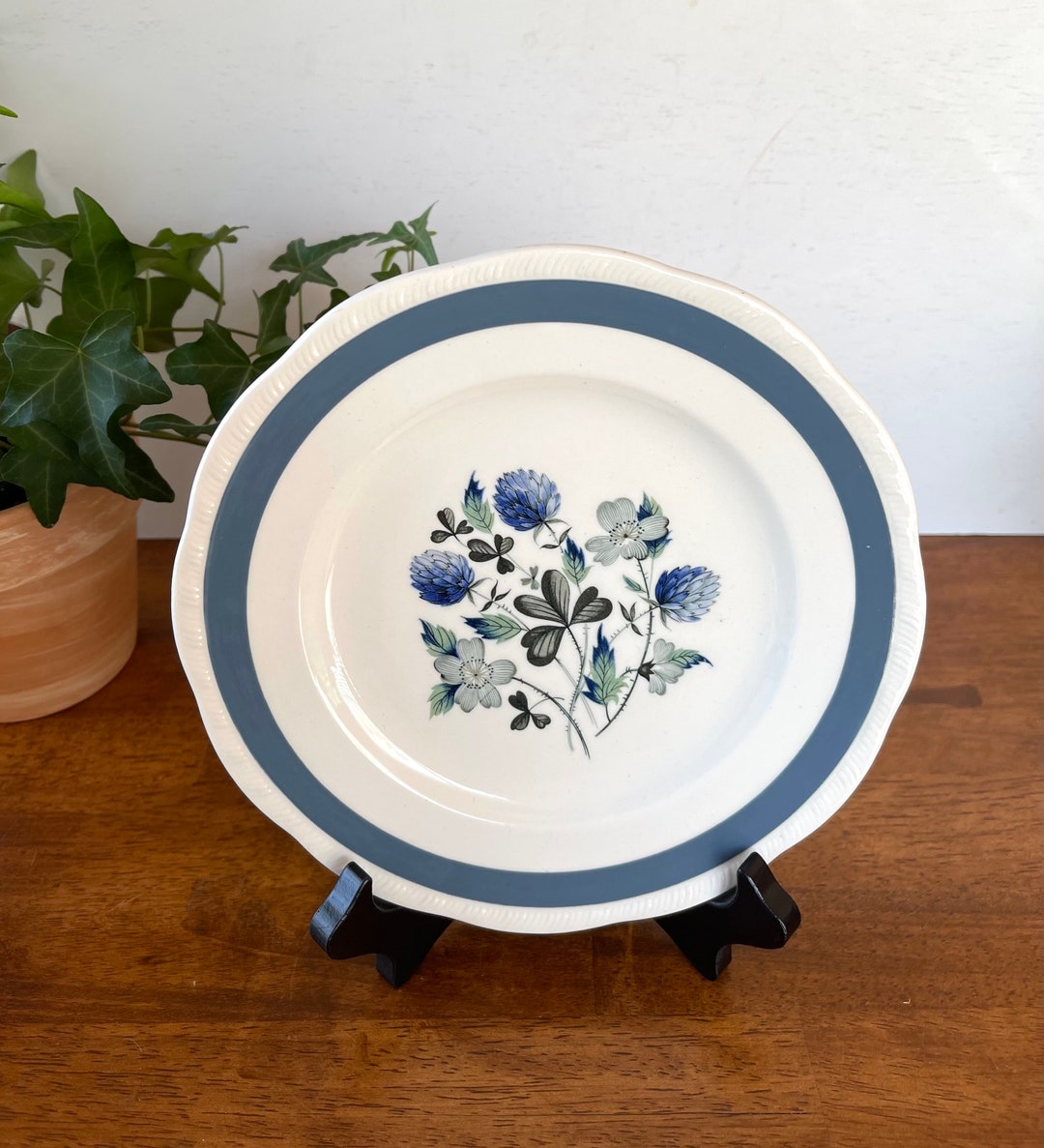 Set of 6 Alfred Meakin China Blue Clover Salad Plates Made in England ...