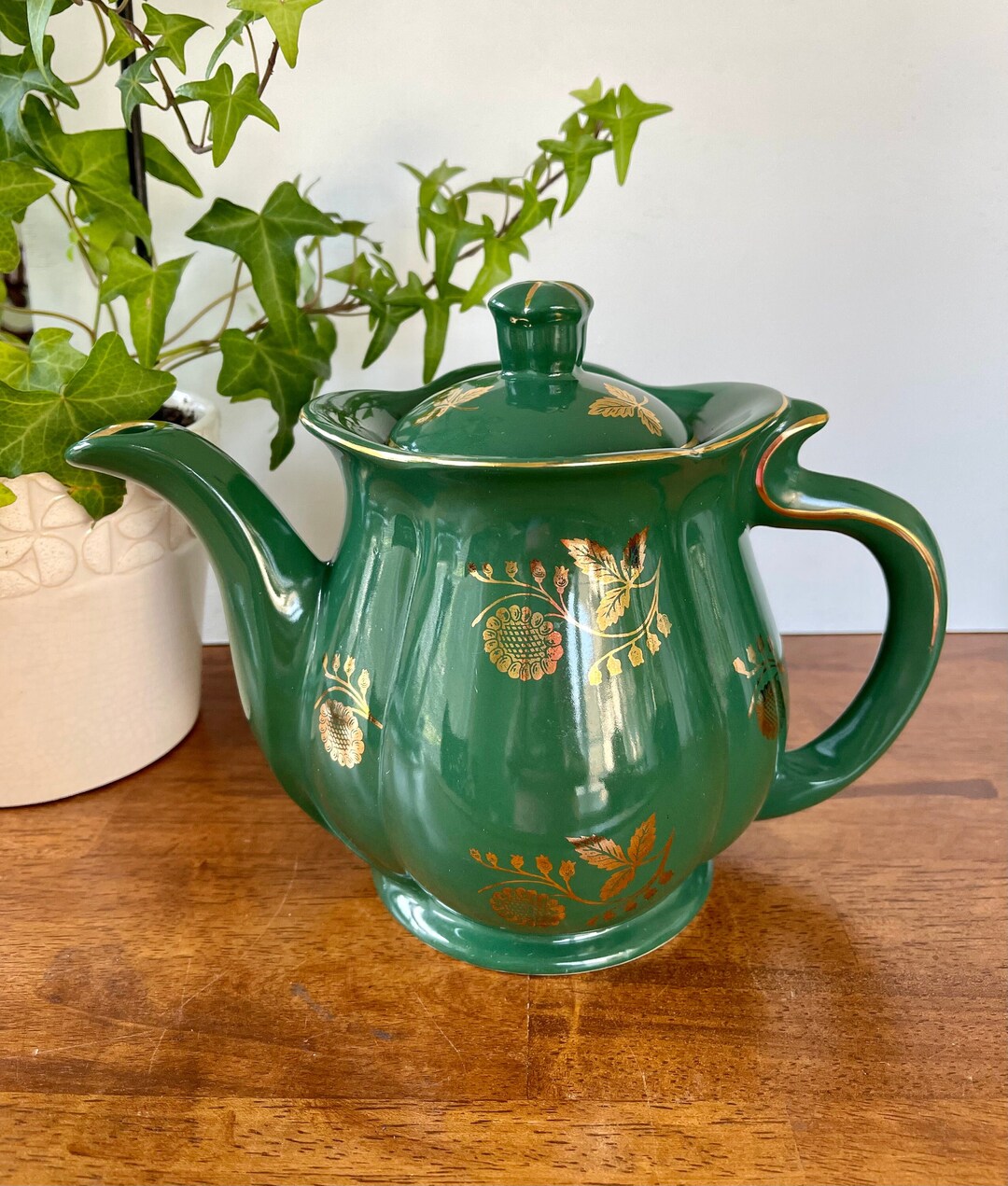 Vintage Pearl China Company 22k Teapot Green Gold Floral Swirl - Etsy