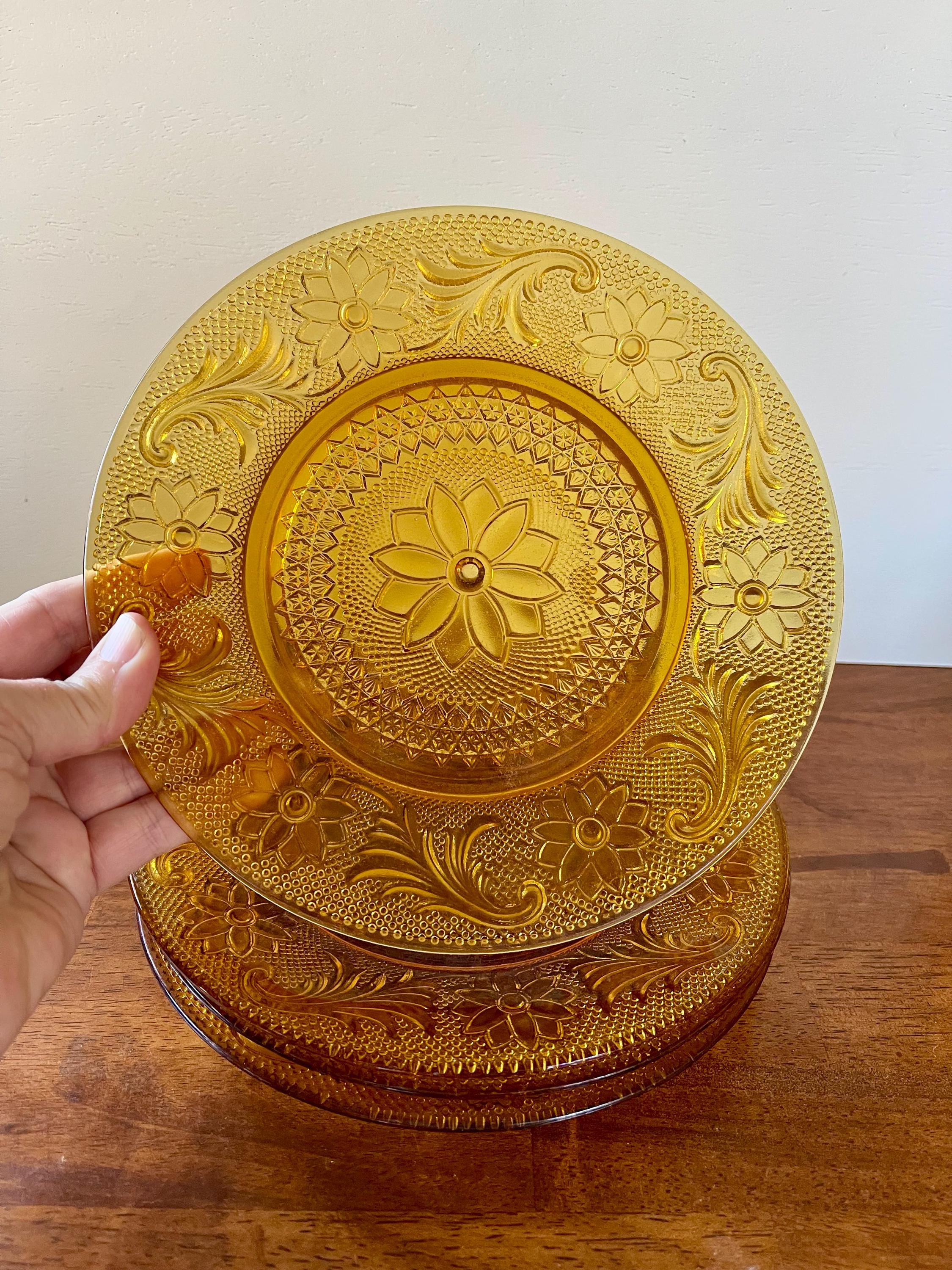 Indiana Tiara Indiana Amber Sandwich Glass 8 1/4” Set of 4 Luncheon ...