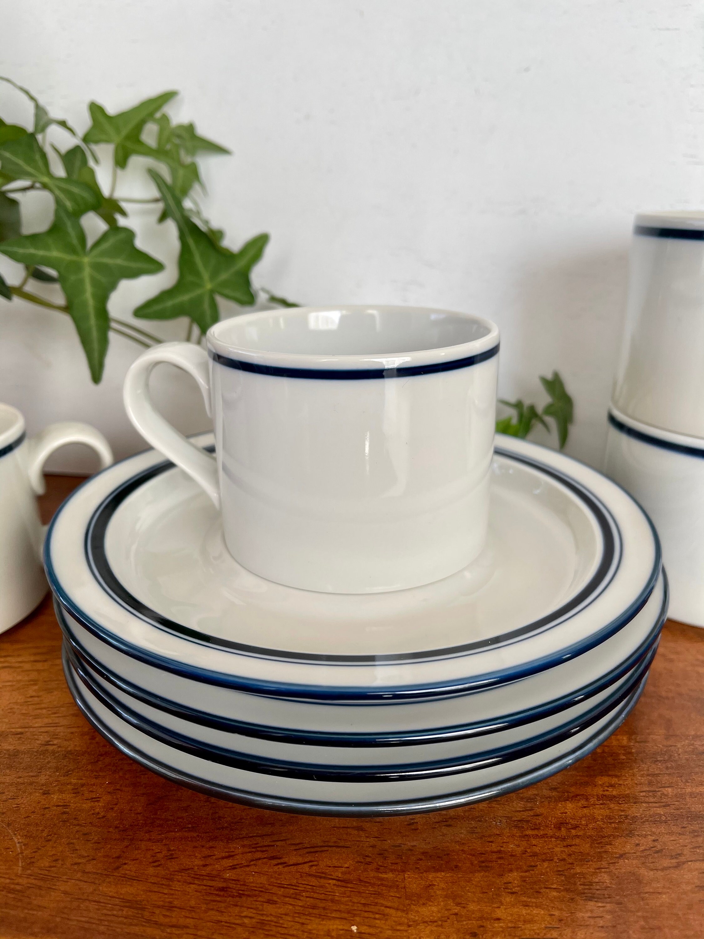 4 Dansk Bistro Blue Stripe Mug and Saucer Sets Blue Stripe - Etsy