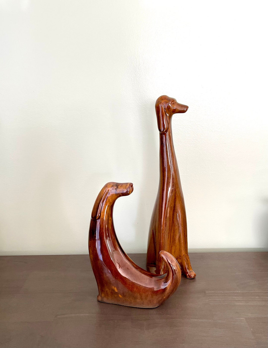 Mid-century Modern Ceramic Stretched Neck Dog Figurines, Retro Style ...