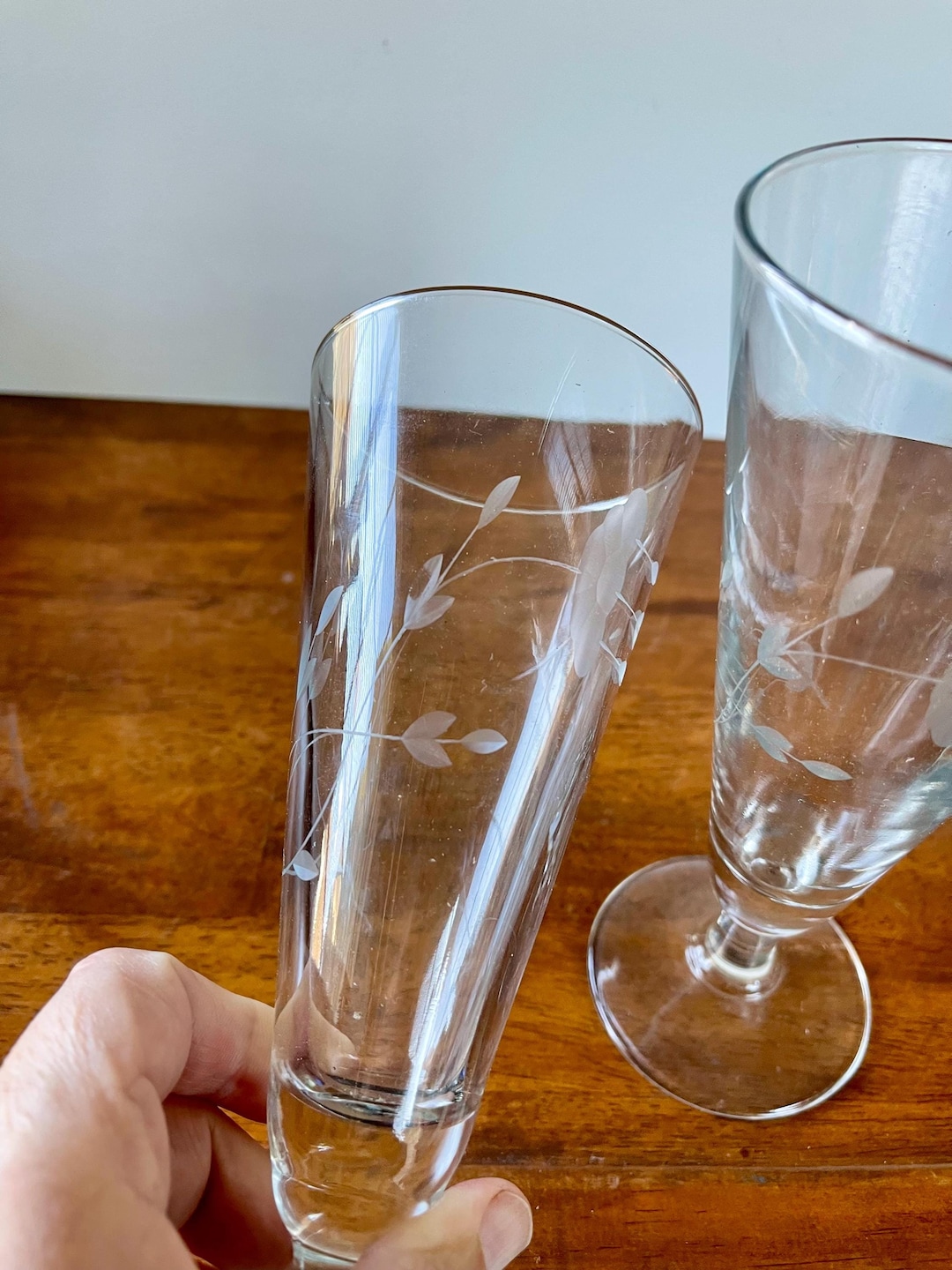 2 Princess House Heritage Pilsner Etched Glasses - Etsy