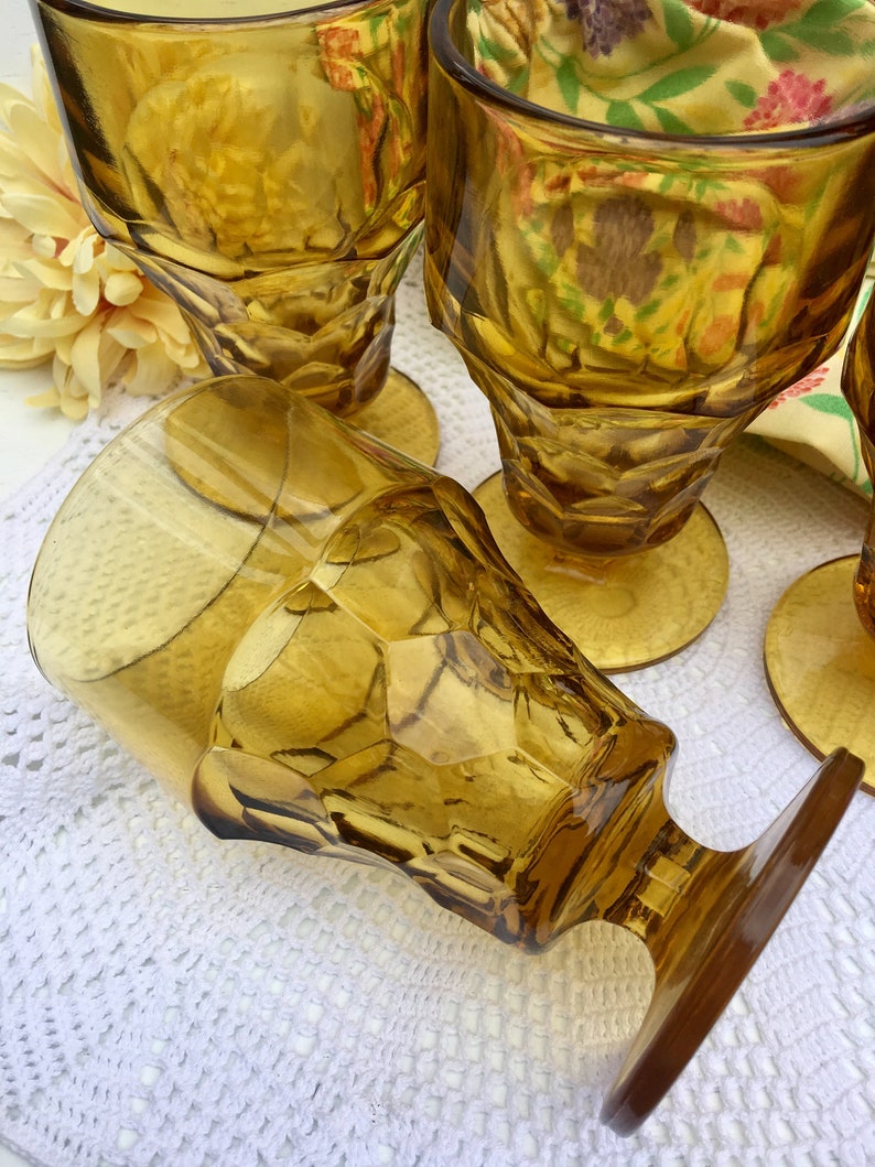 Anchor Hocking Vintage Amber Glass Water Goblets Set of Four | Etsy