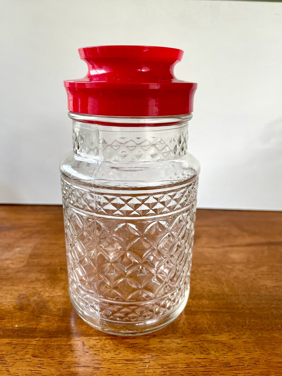 Anchor Hocking Glass Jar With Red Plastic Lid, Retro Kitchen Storage ...