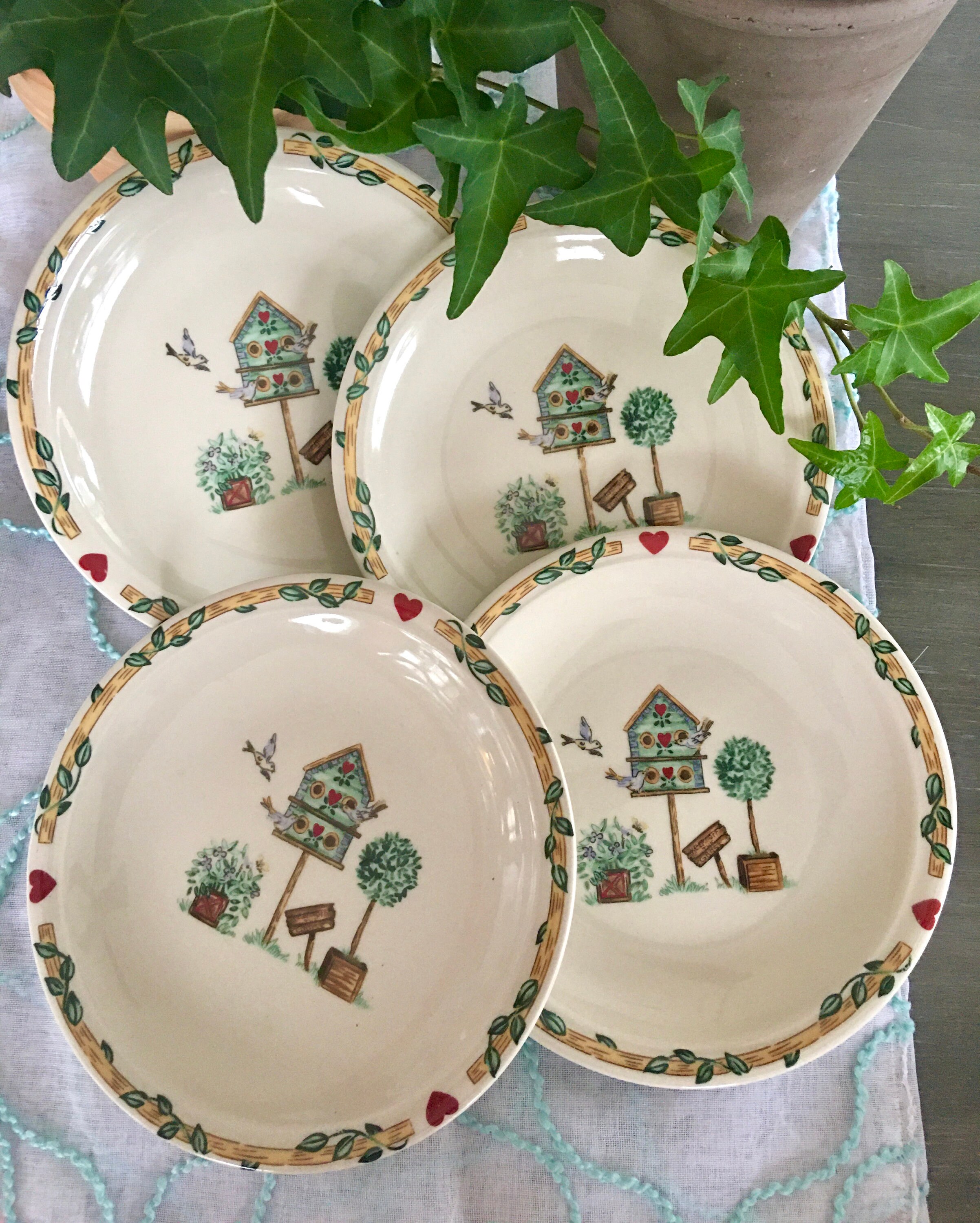 4 Thompson Pottery Birdhouse Salad Plates Vintage Plates | Etsy