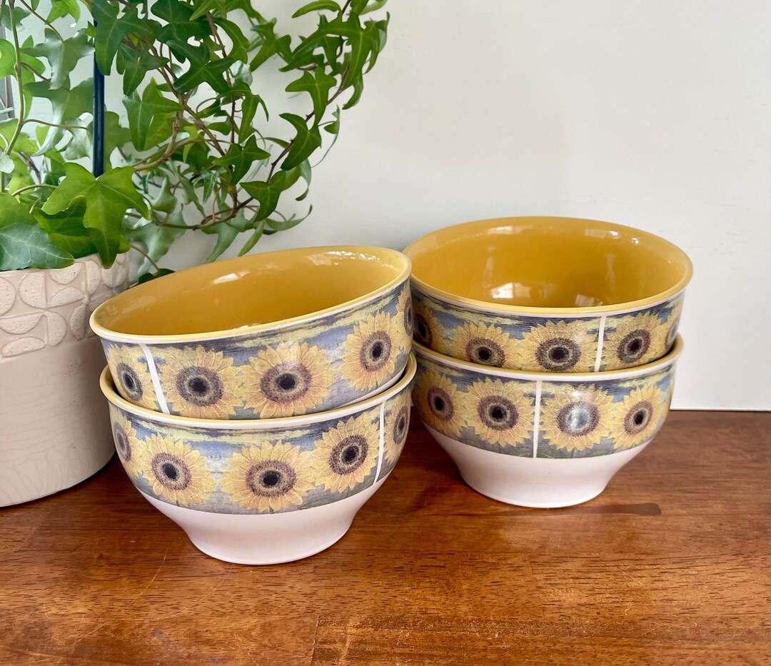 Set of 4 Sunflower Pattern Rice Bowls Made by WCL China, Sunflowers ...