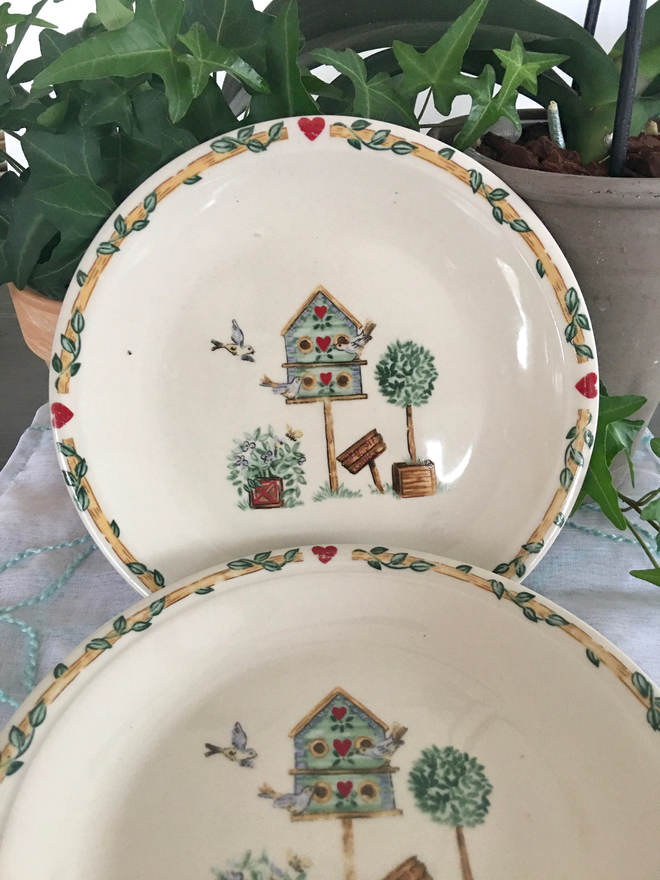 4 Thompson Pottery Birdhouse Salad Plates Vintage Plates | Etsy