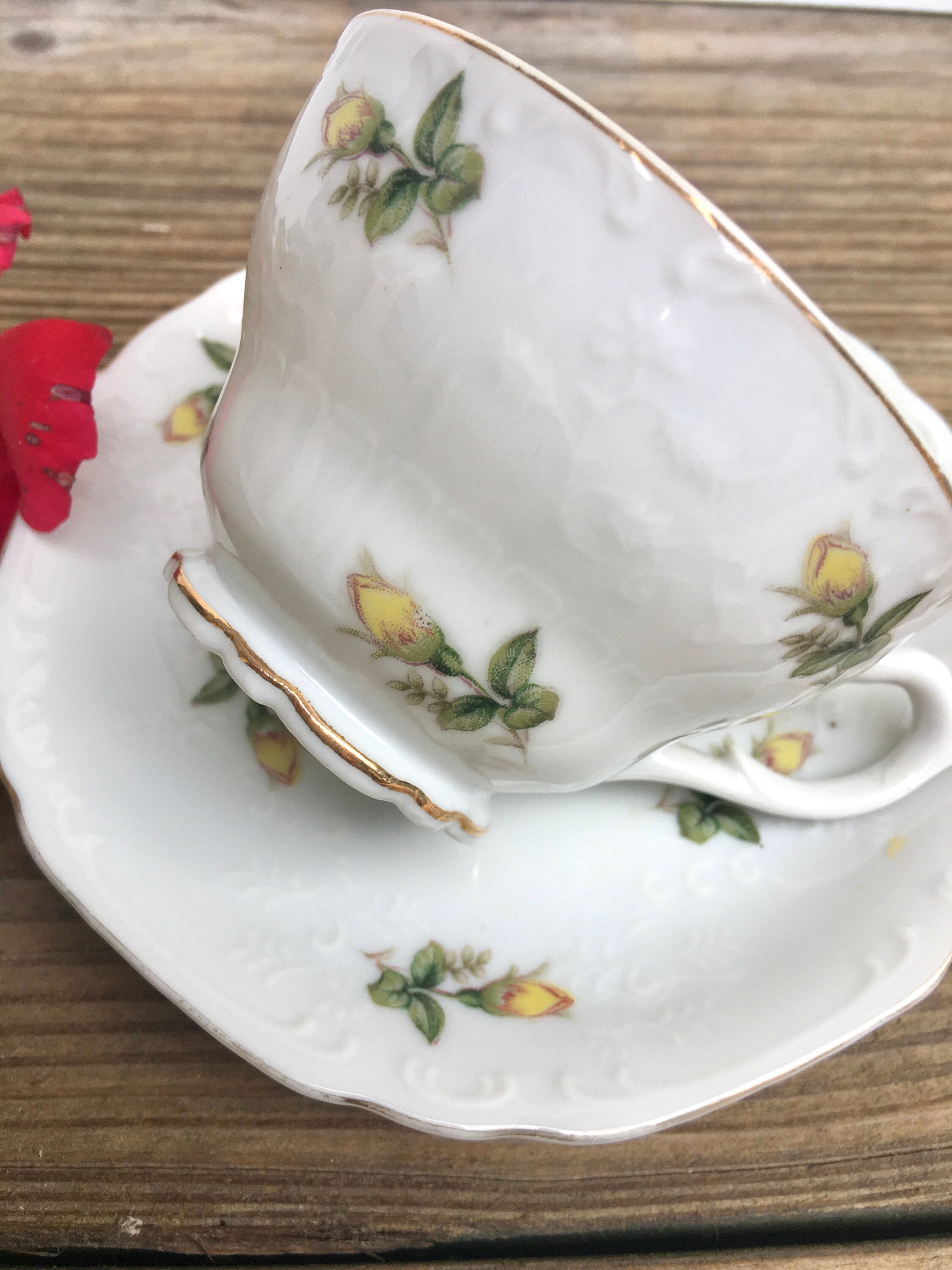 Set of Four 1960s Grantcrest Tea Cups With Saucer Yellow Rose - Etsy
