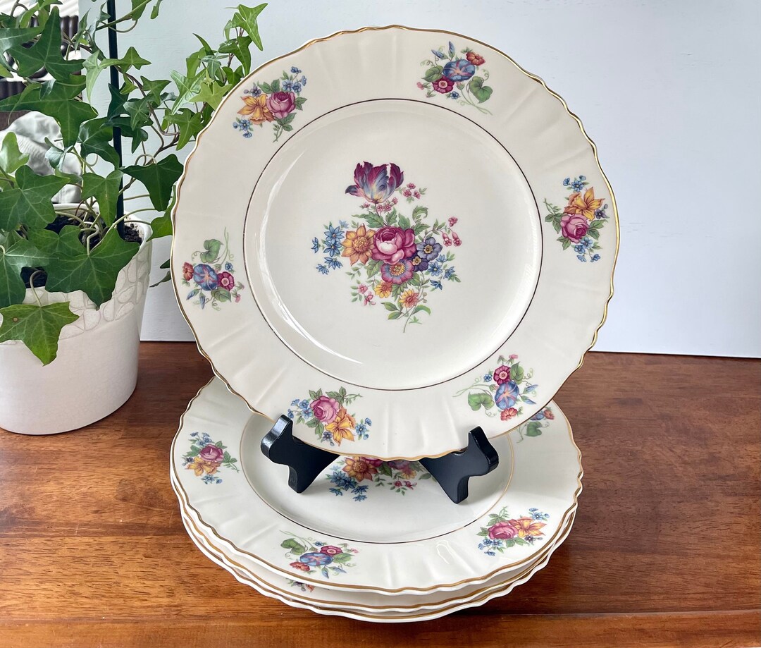 Set of 4 Syracuse China Federal Shape Dinner Plates, Santa Rosa Pattern ...