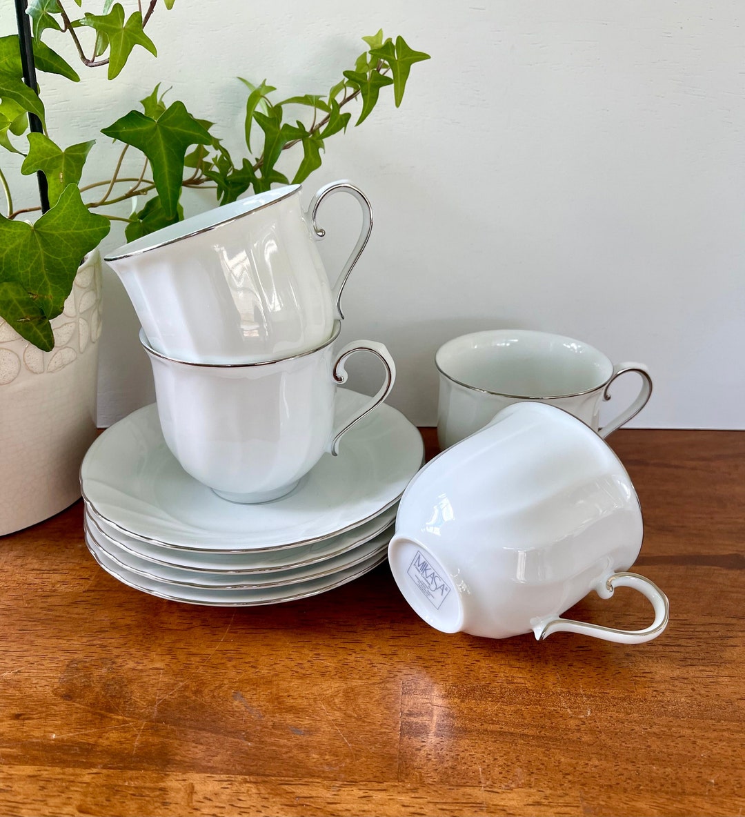 Mikasa Wedding Band Platinum Tea Cups and Saucers - Set of 4 - Etsy