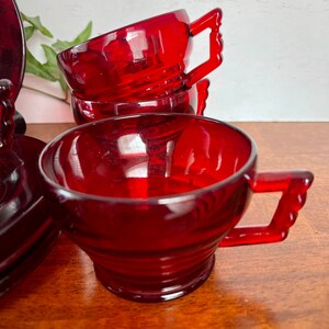 Set of 4 Ruby Red Glass Tea Cups With Saucers - Glass Tea Cups ...