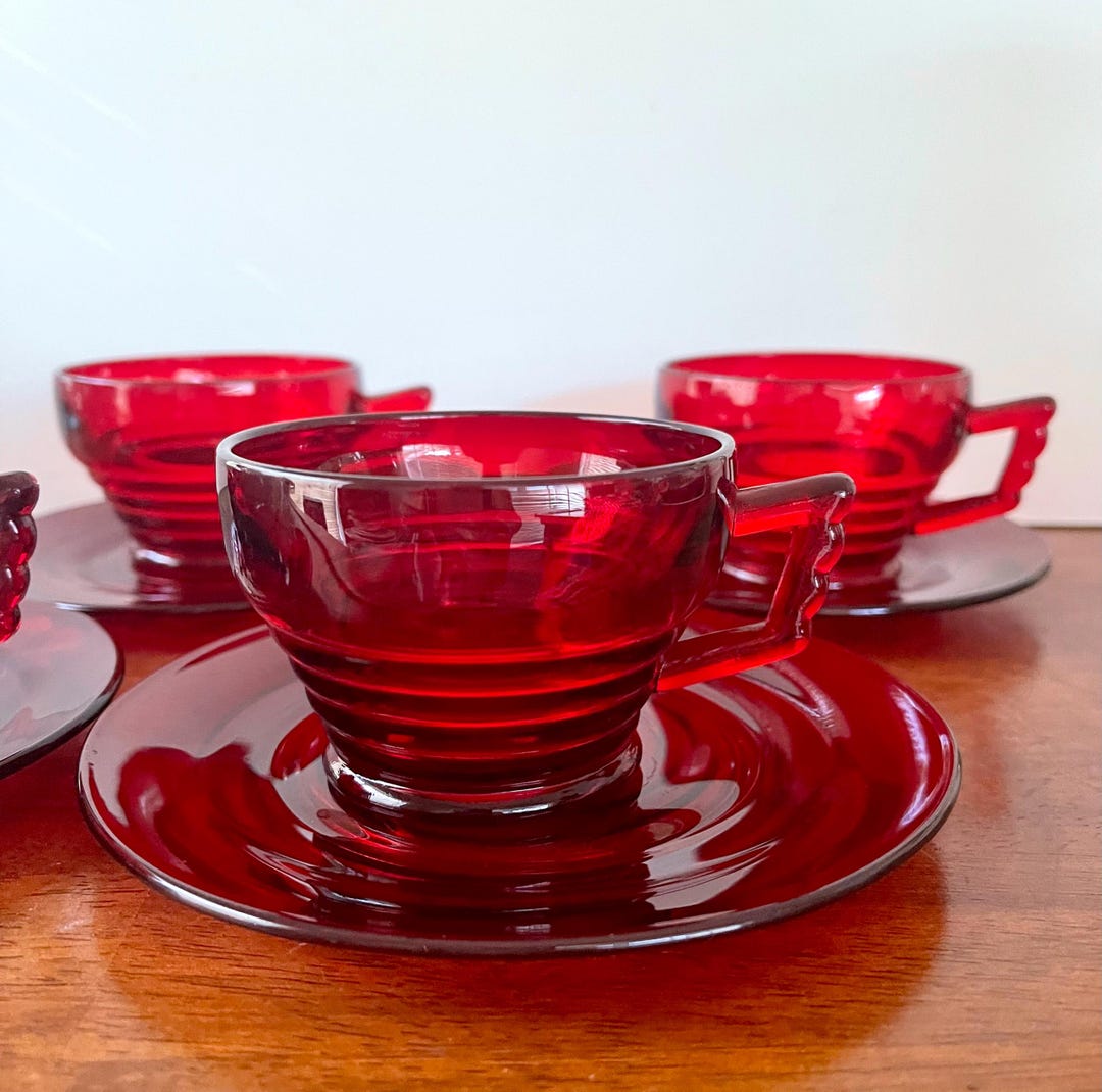Ruby Red Glass Tea Cup Set: Vintage Tea Party Decor - Etsy