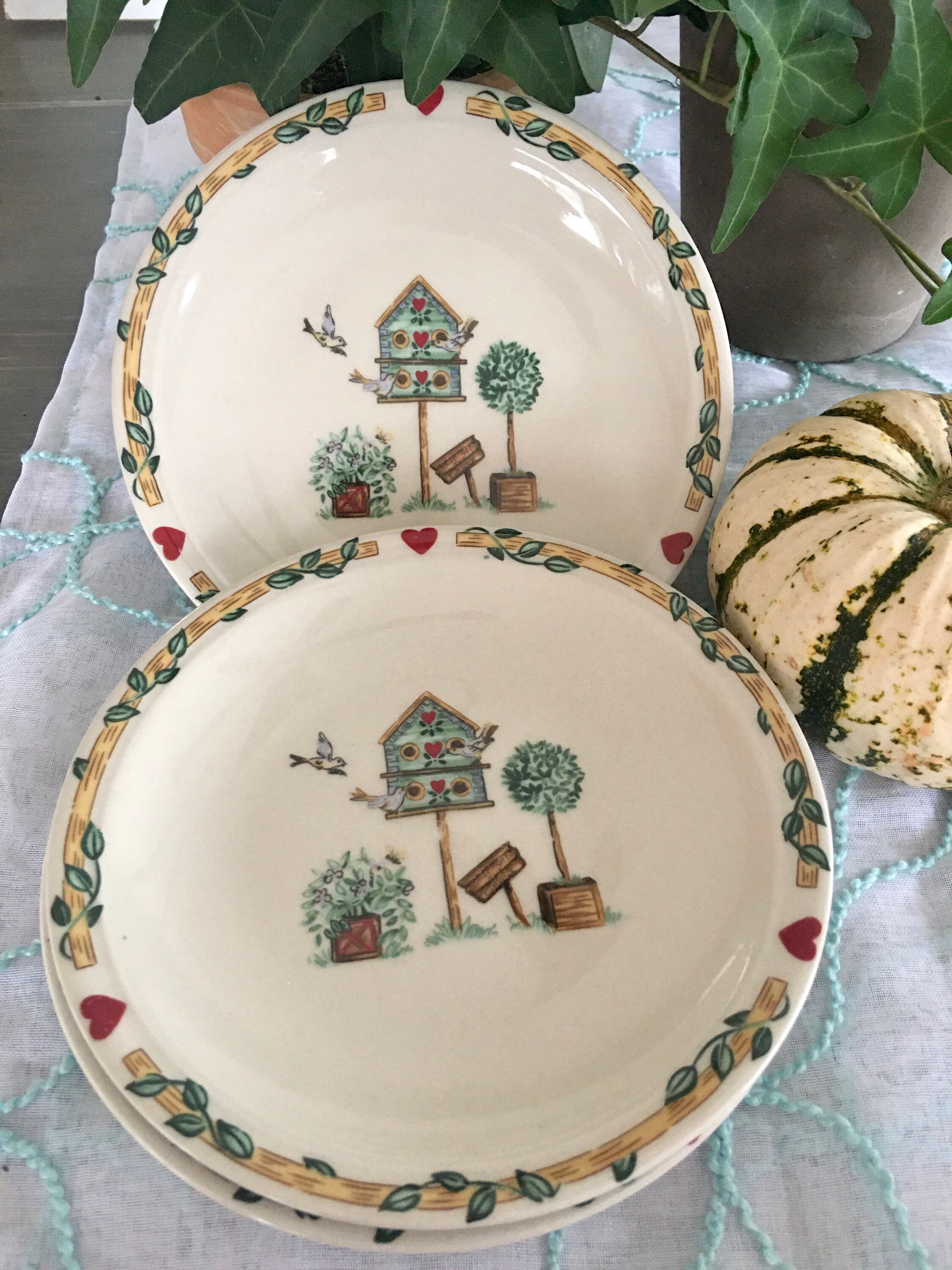 4 Thompson Pottery Birdhouse Salad Plates Vintage Plates | Etsy