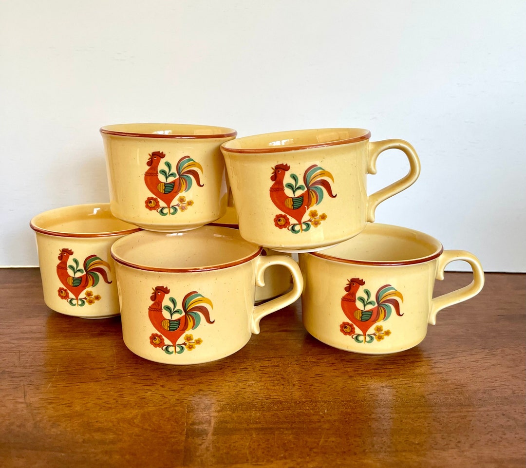 6 Vintage Taylor & Smith Reveille Rooster Speckled Yellow Coffee Cups ...