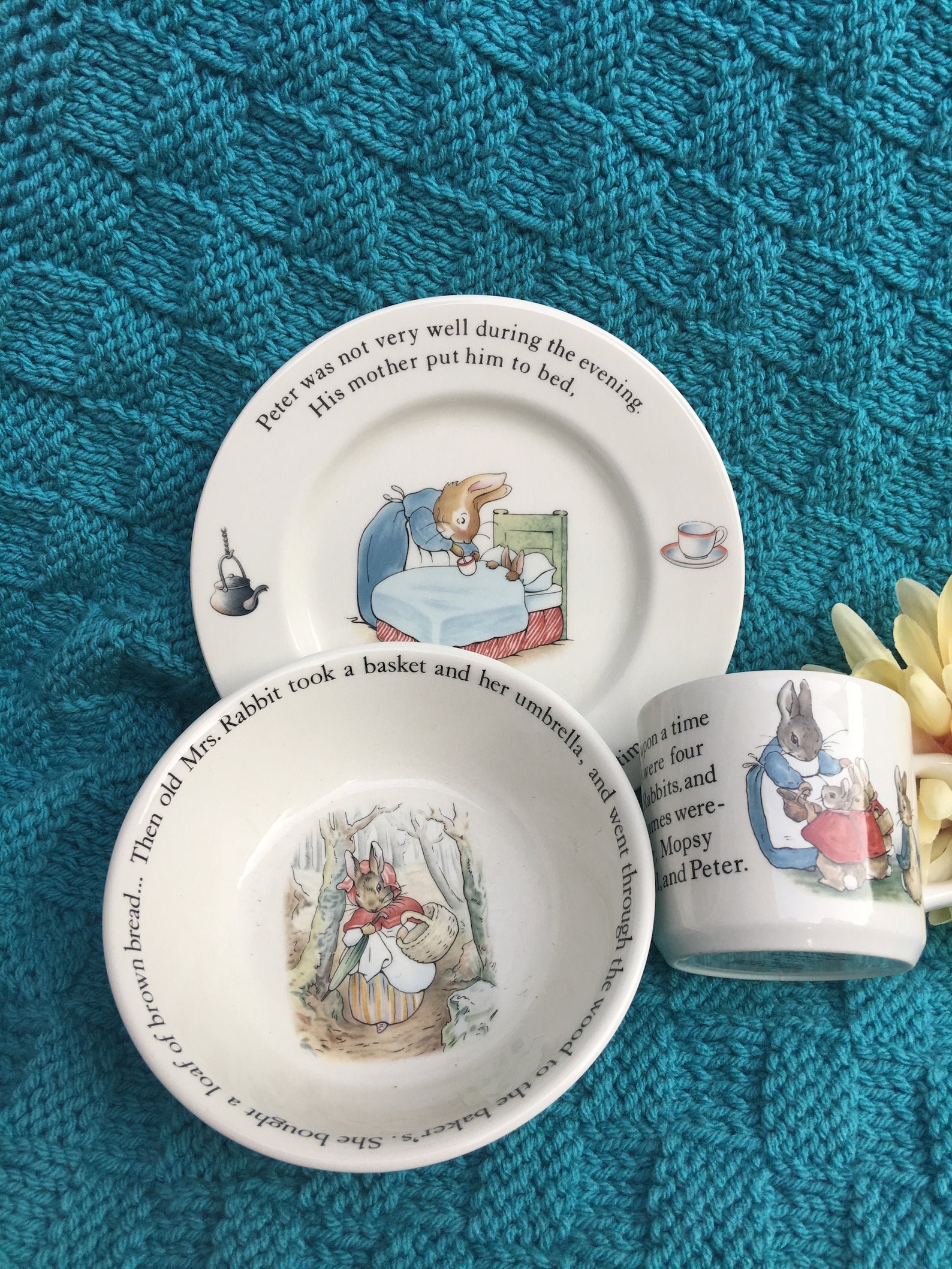 Vintage Wedgwood Peter Rabbit Three Piece Set Vintage - Etsy