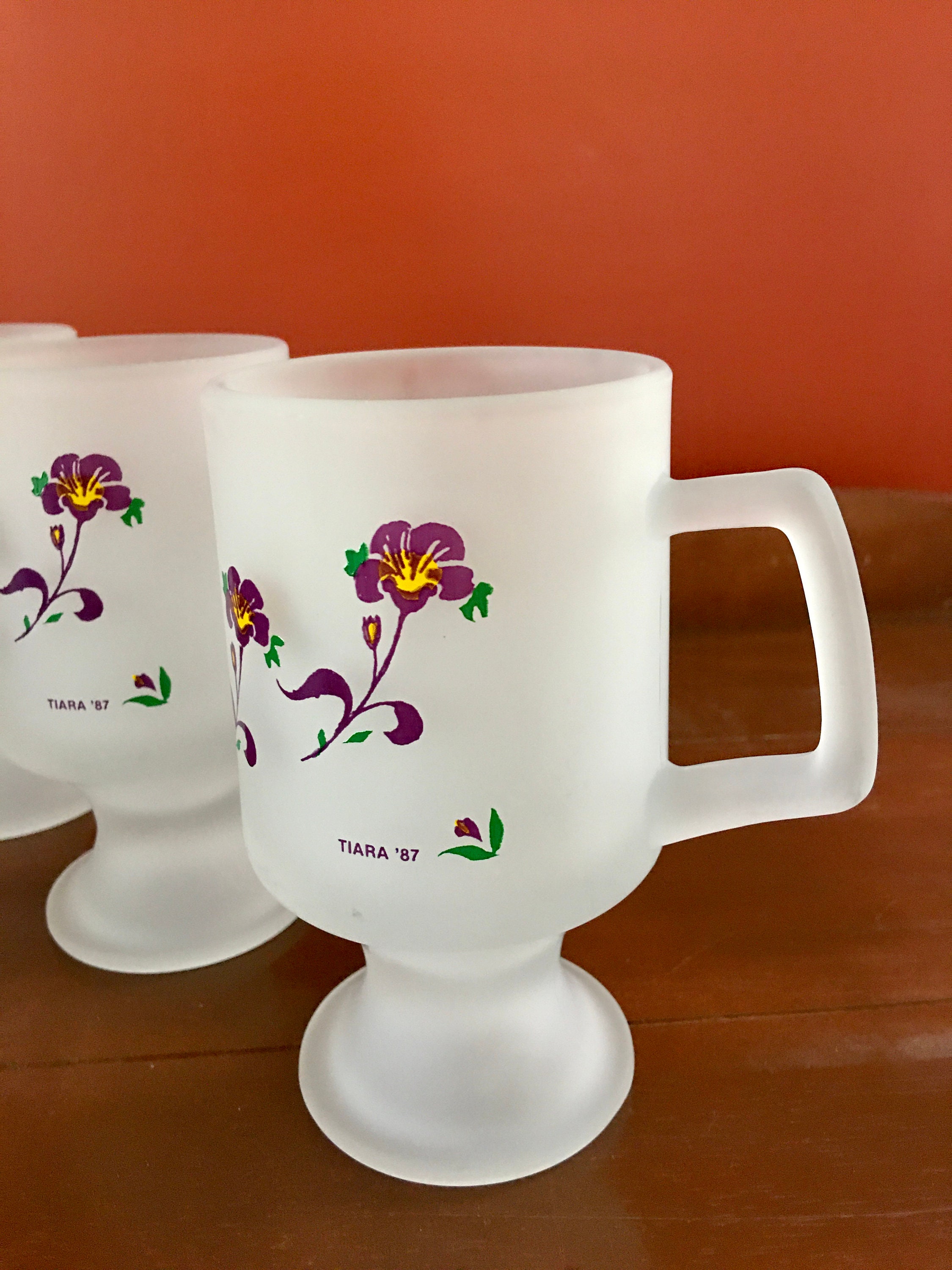 Tiara White Frosted Pedestal Glasses-Frosted Drinking Glasses | Etsy