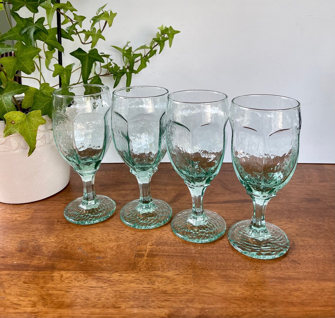 Set of 4 Libbey Chivalry Green Glass Wine Goblets, Textured Glasses ...