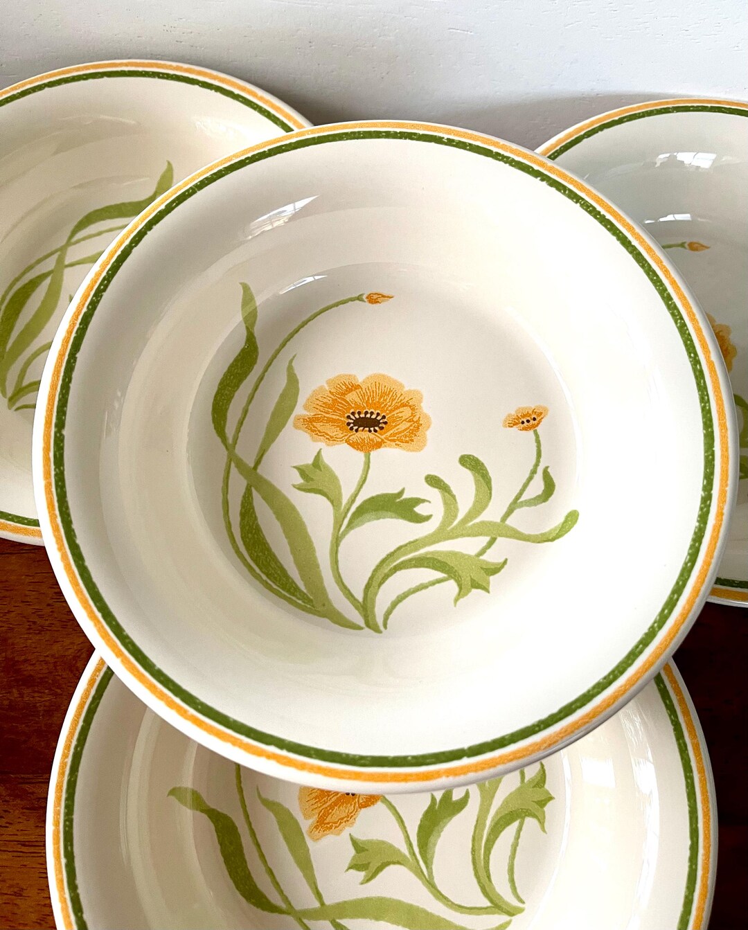 Set of 4 Franciscan Poppy (yellow Flowers) Ceramic Soup/cereal Bowls 7 ...