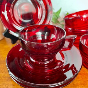 Set of 4 Ruby Red Glass Tea Cups With Saucers - Glass Tea Cups ...
