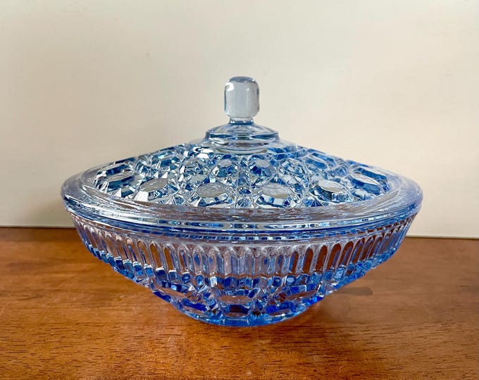 Vintage Blue Indiana Glass Windsor Lidded Candy Dish, Trinket Dish ...