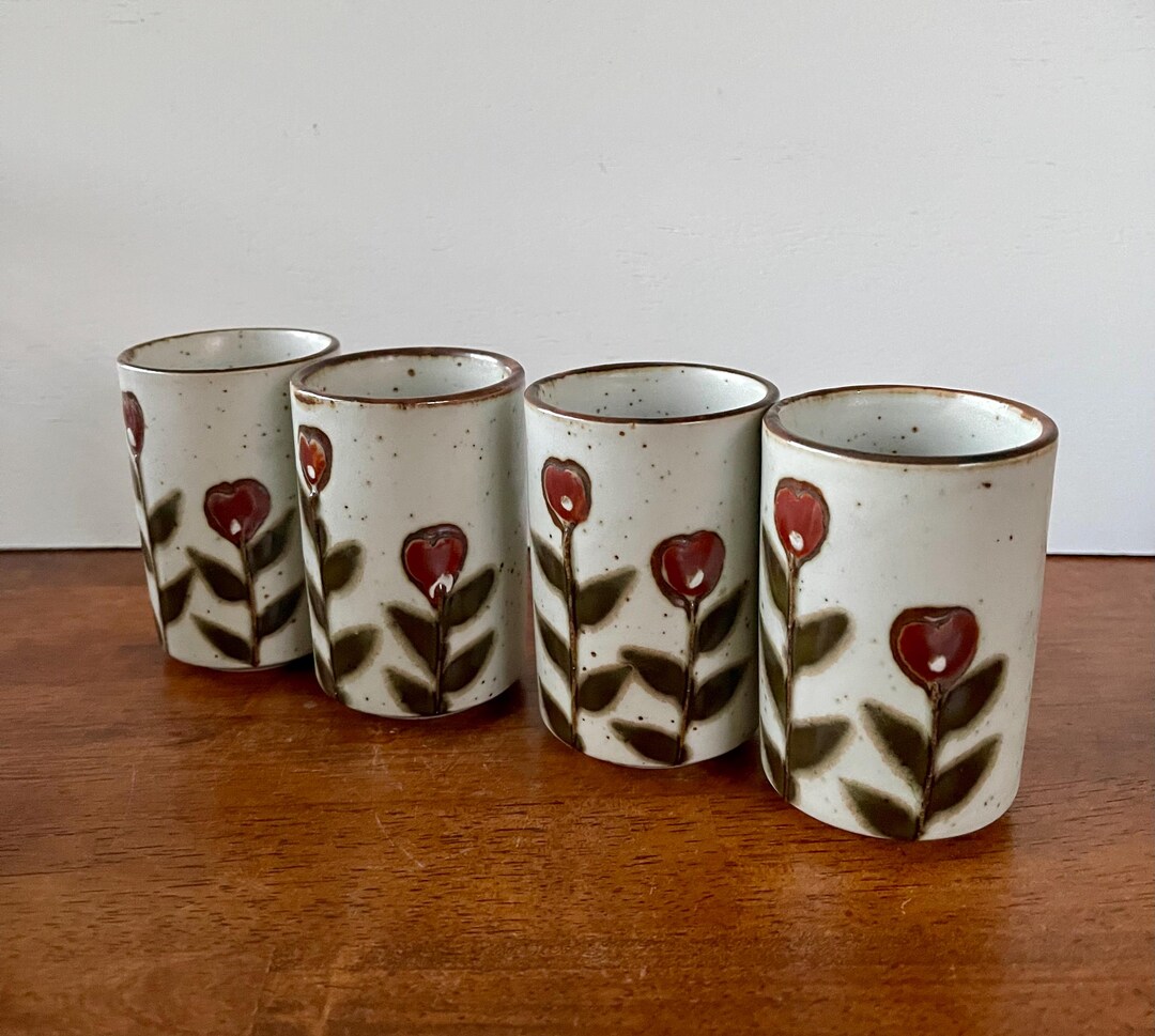 Set of 4 Vintage Otagiri Sake Tea Cups Japanese Heart Flower Made in ...
