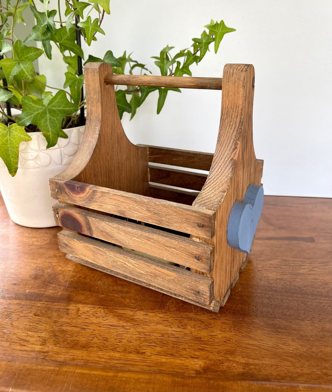 Vintage Primitive Wooden Caddy, Wooden Boho Utensil Carrier, Farmhouse ...