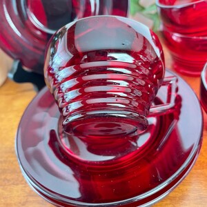 Set of 4 Ruby Red Glass Tea Cups With Saucers - Glass Tea Cups ...