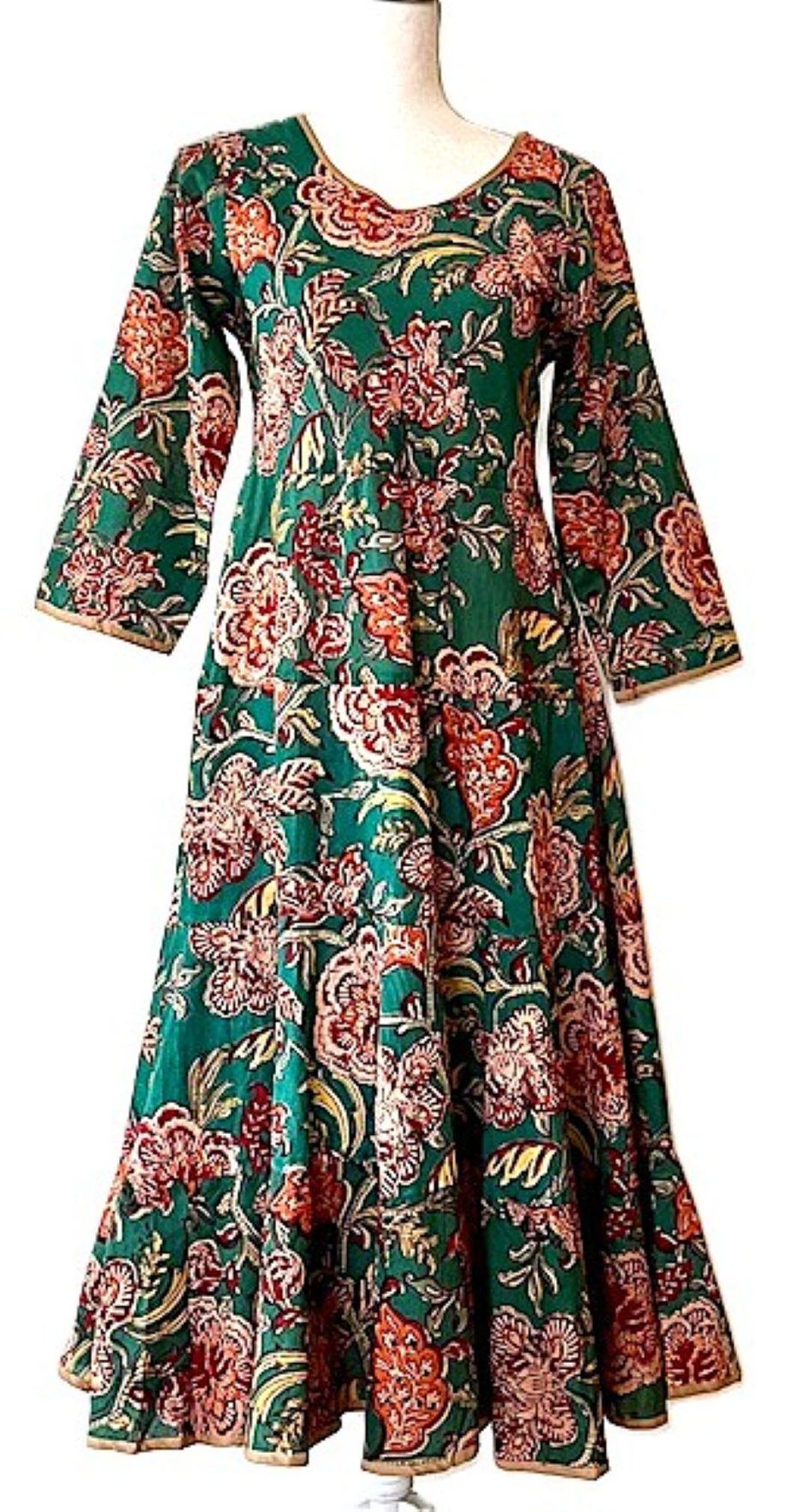Dresses: Midi Block Print Floral Cotton is Smart and Tailored (green ...