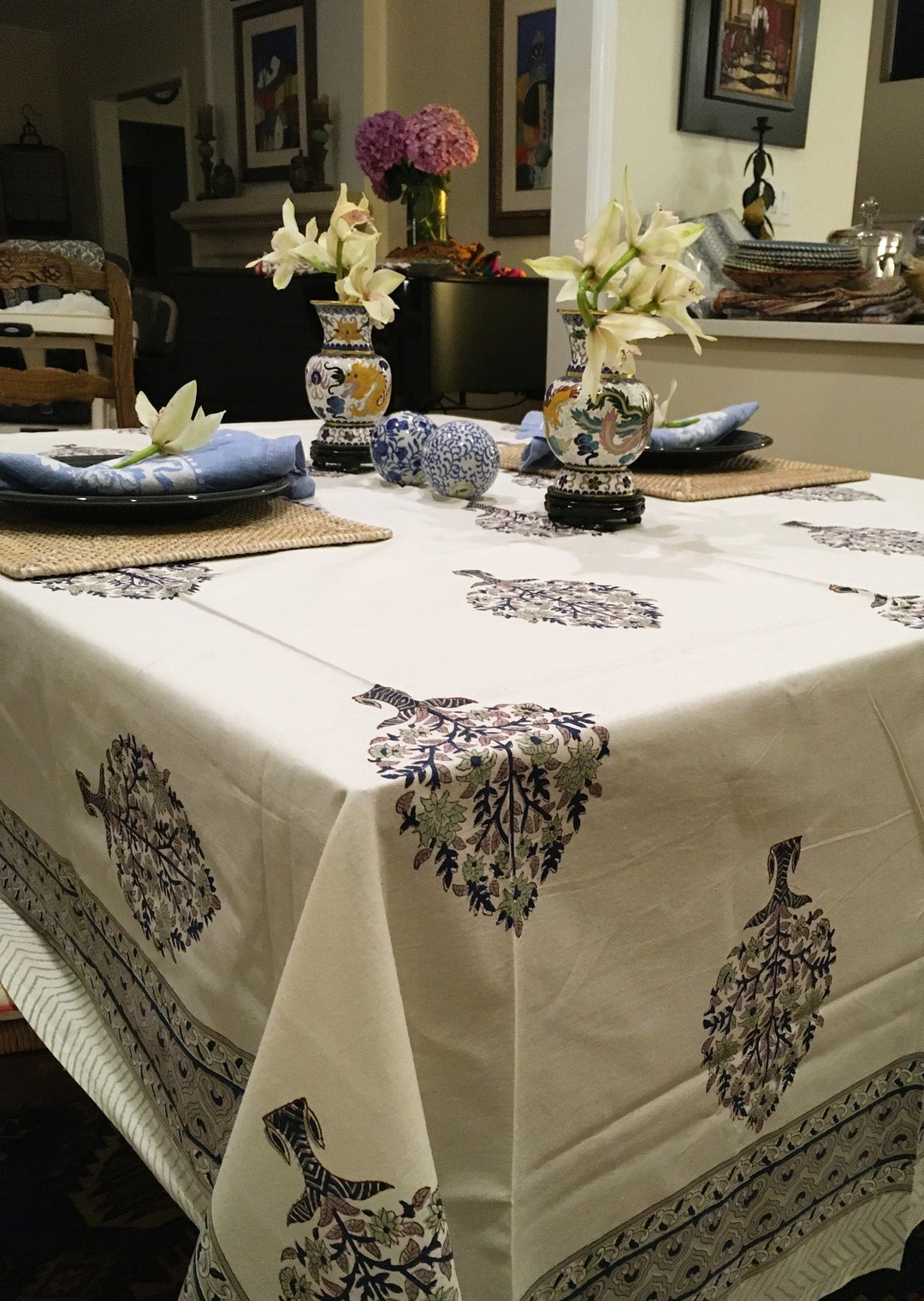 Simple Elegance. Subdued Cotton Block Print Table Cloth (60 X 90) - Etsy