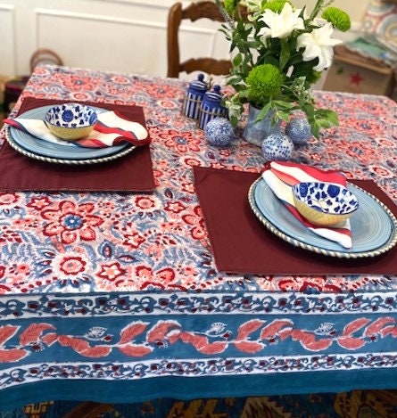 Dramatic Block Print Floral Tablecloth is on Trend. Bold, Strong Colors ...