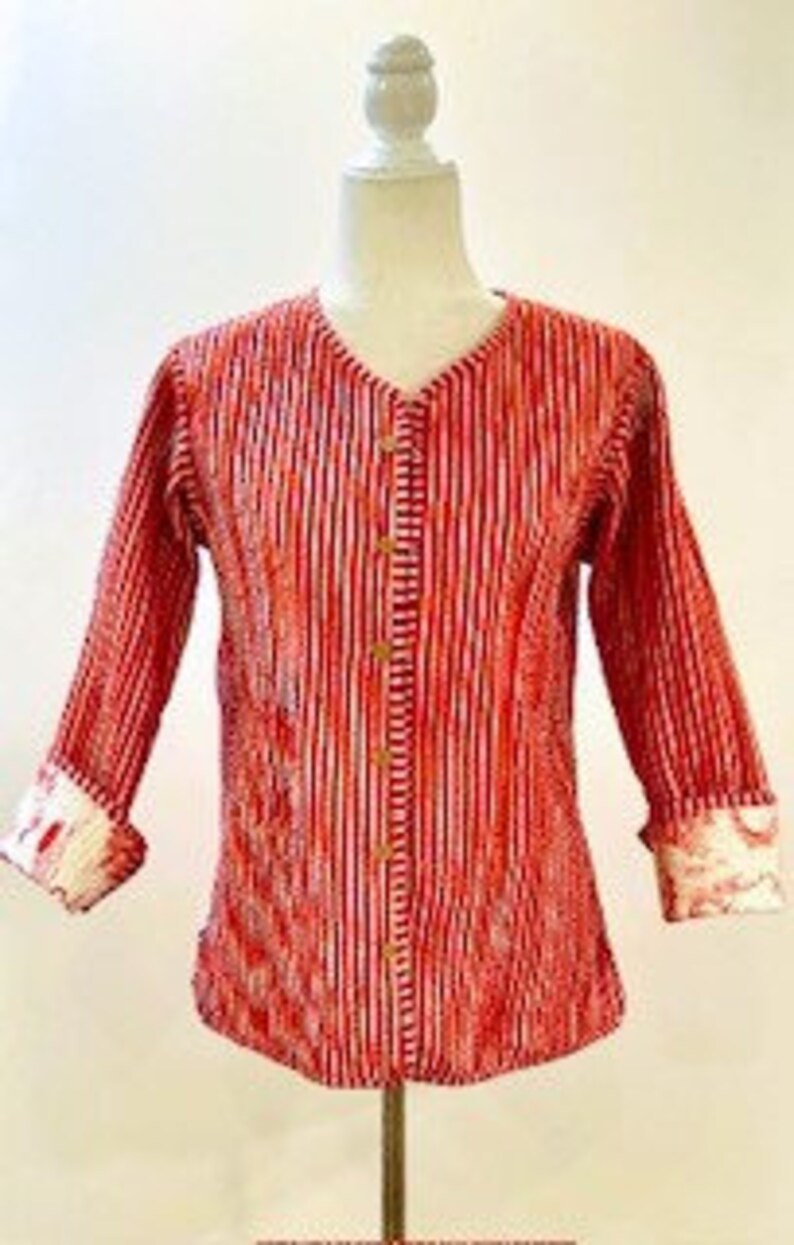 Reversible Cotton Quilted Womens Jacket With Red Stripe Piping red and ...