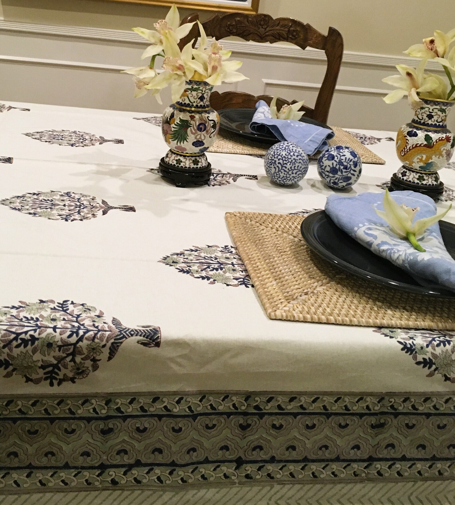 Simple Elegance. Subdued Cotton Block Print Table Cloth 60 X - Etsy