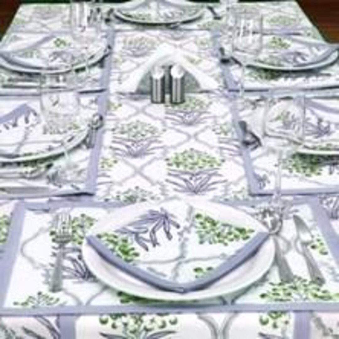 Linens. Complete Collection: Handmade Block Print (lilac and Green) - Etsy