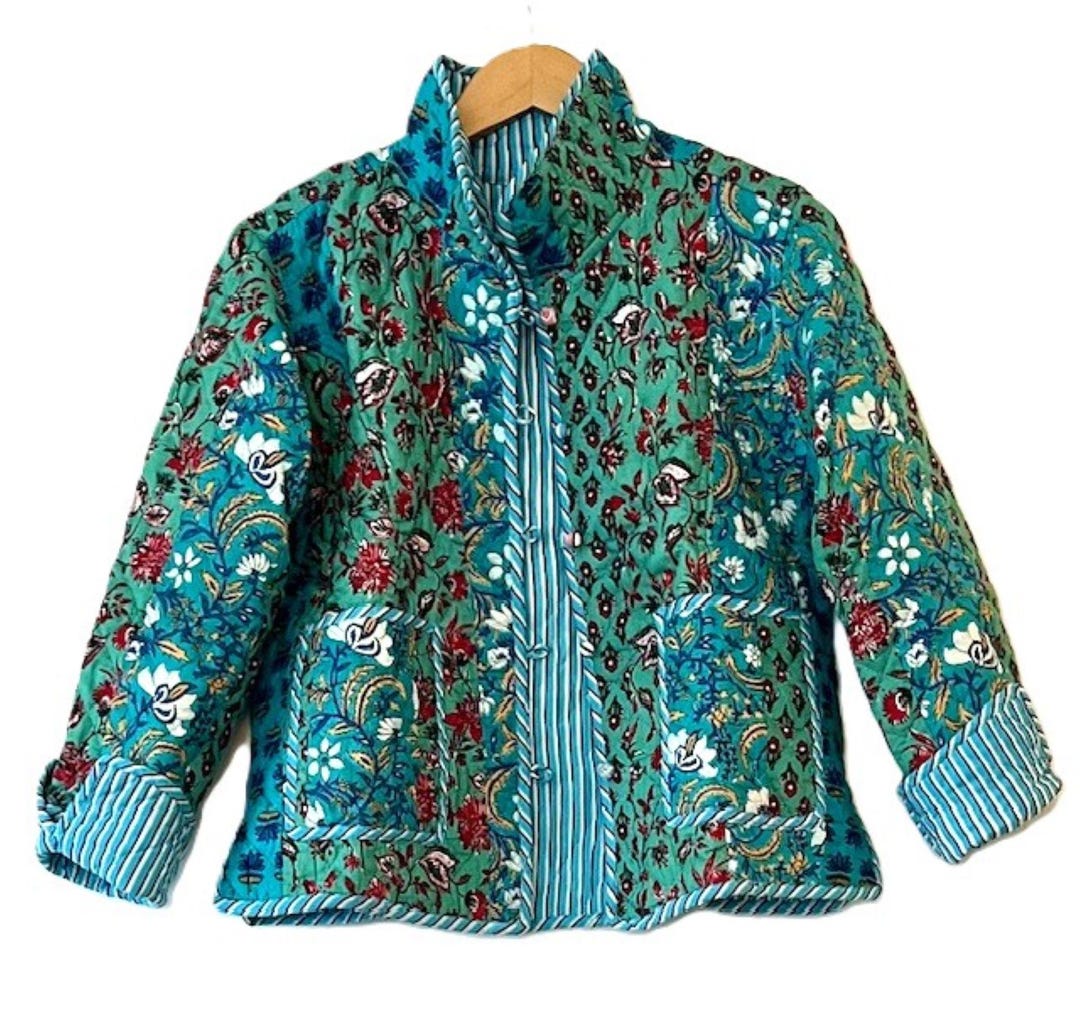 Collared Reversible Cotton Quilted Womens Jacket With Stripe Piping ...