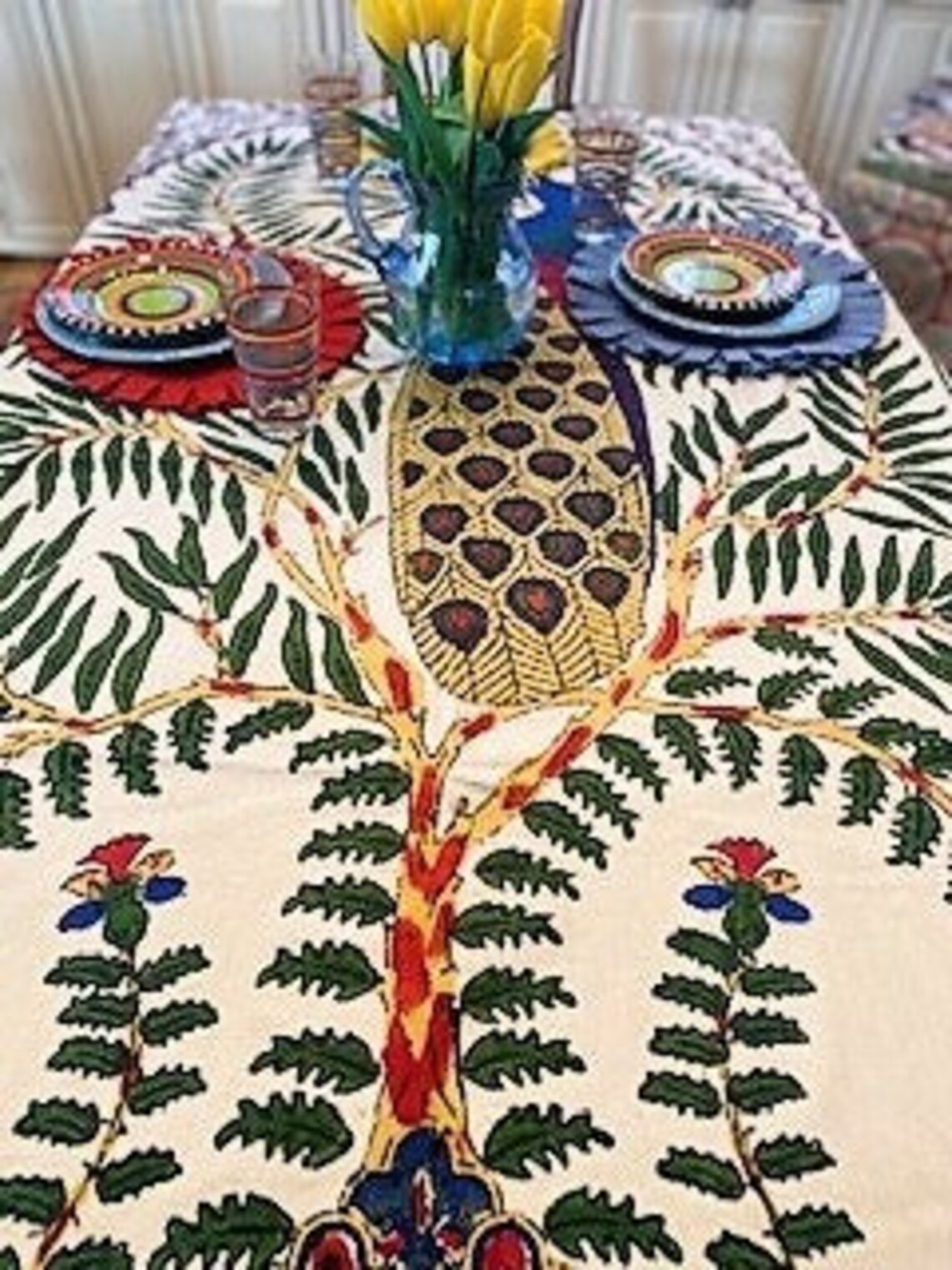 Kismet Original Peacock Block Print is Dynamic 60 X 120 - Etsy