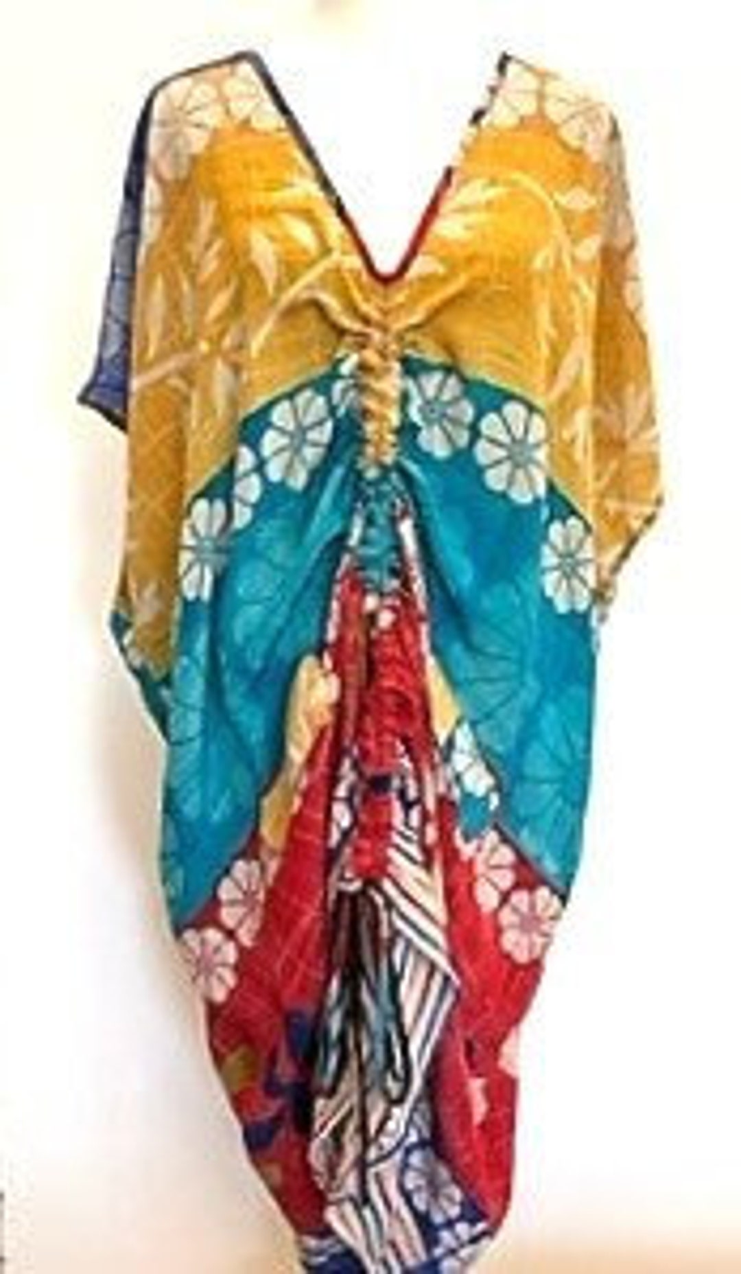 V-neck Mixed Print Silk Tunic With A Twist tropics - Etsy