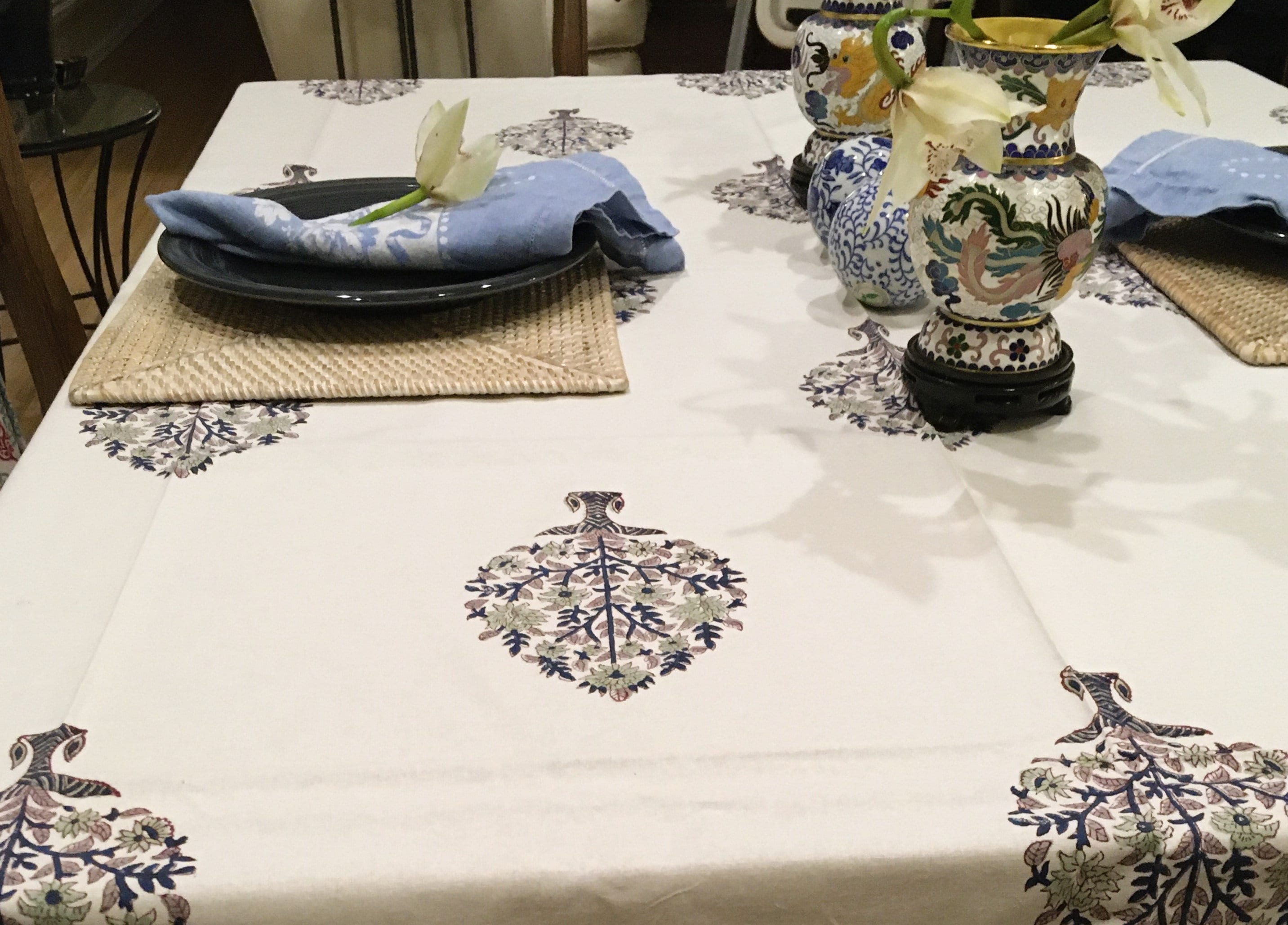 Simple Elegance. Subdued Cotton Block Print Table Cloth 60 X - Etsy