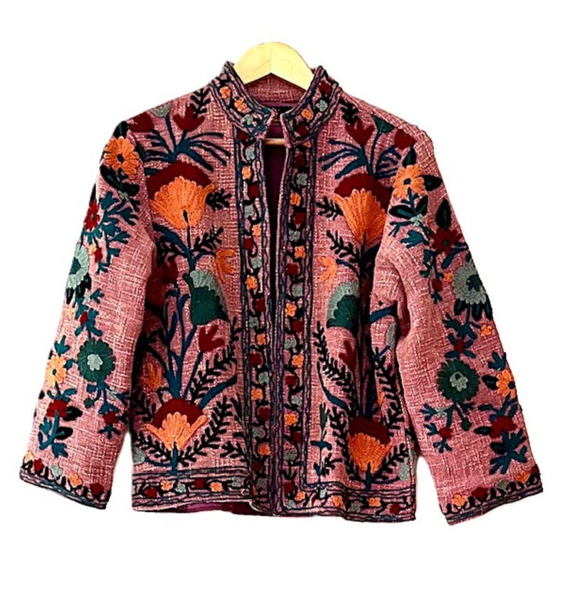 Wearable Art in This Hand Embroidered Short Jacket. (rose) - Etsy