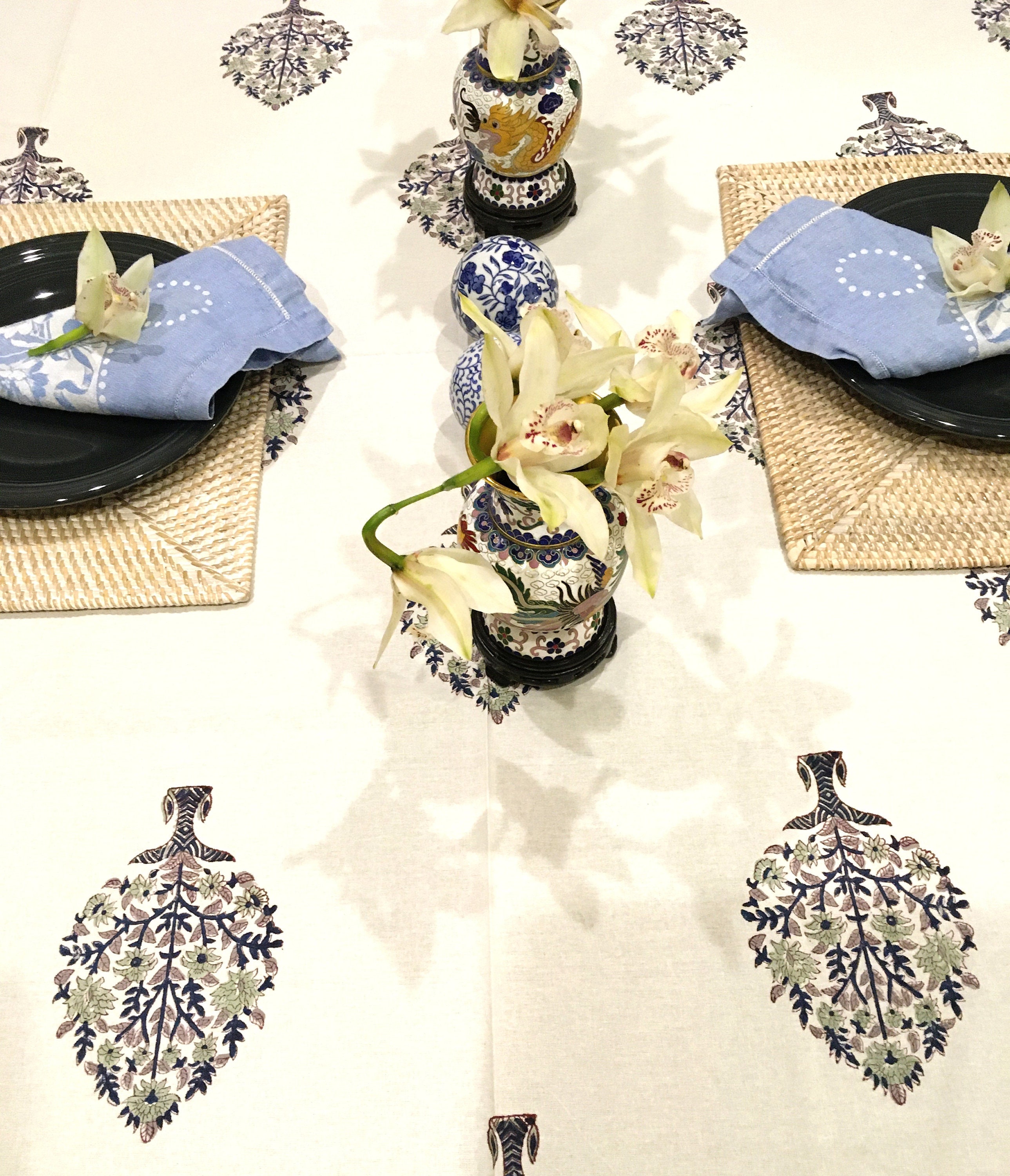 Simple Elegance. Subdued Cotton Block Print Table Cloth 60 X 90 - Etsy