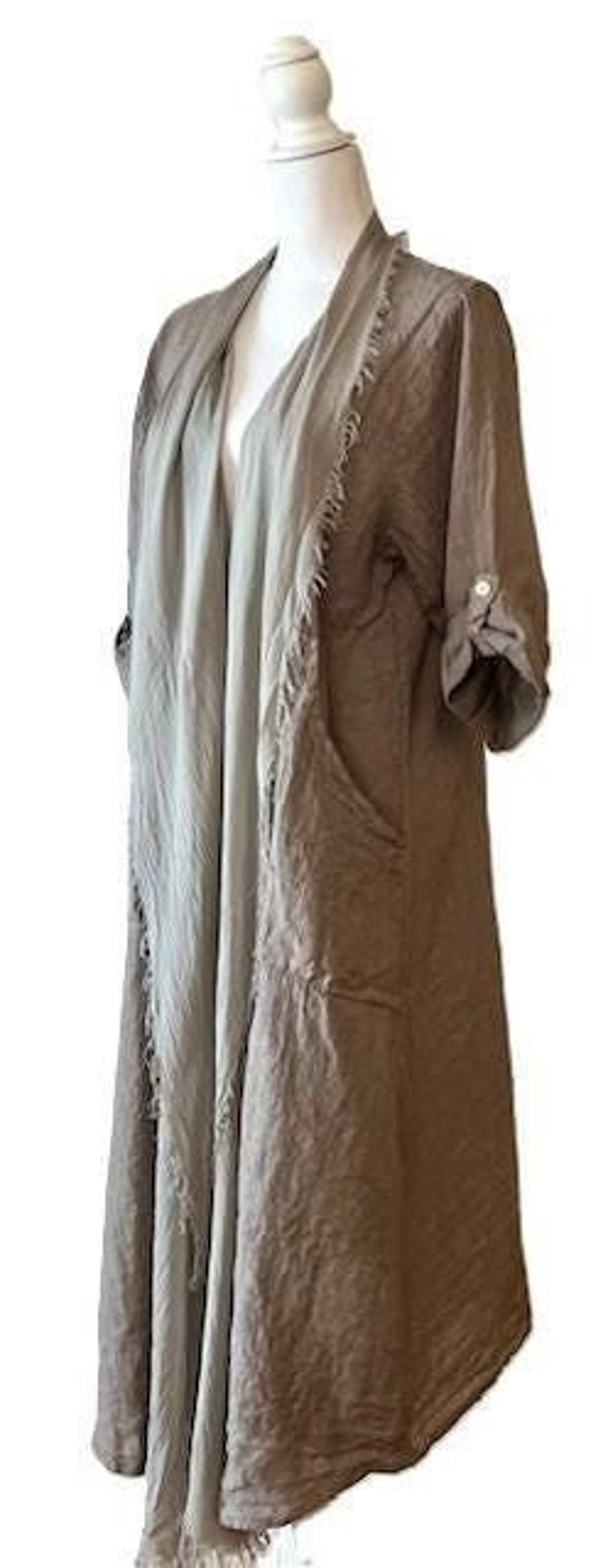 Long Italian Linen and Silk Duster Jacket With Frayed Edges, Clay - Etsy