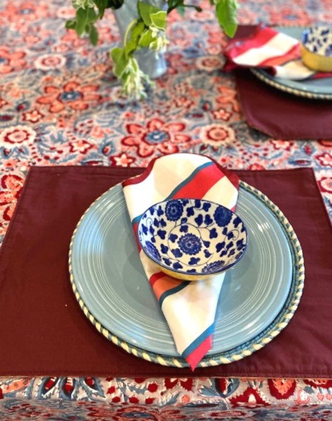 Dramatic Block Print Floral Tablecloth is on Trend. Bold, Strong Colors ...