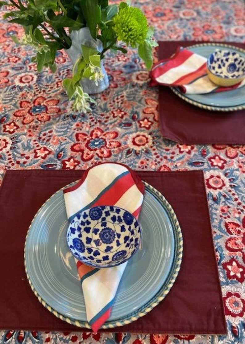 Dramatic Block Print Floral Tablecloth is on Trend. Bold, Strong Colors ...