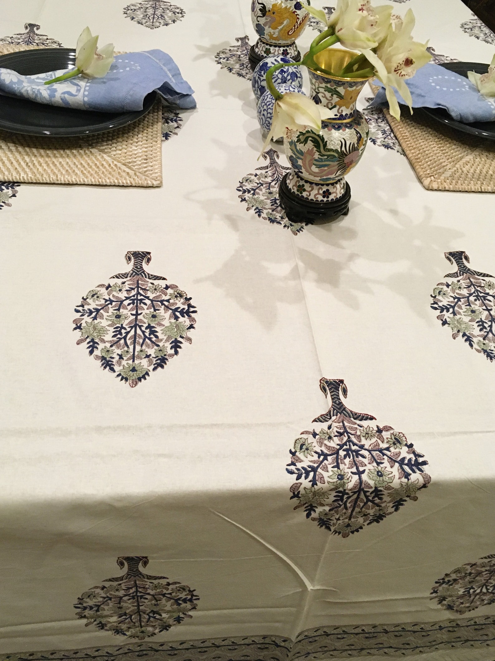 Simple Elegance. Subdued Cotton Block Print Table Cloth 60 X - Etsy