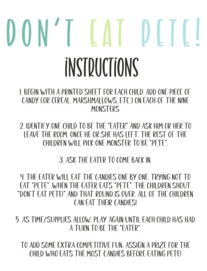 Don’t Eat Pete! Printable Game for Kids, Homeschool, Sunday School ...