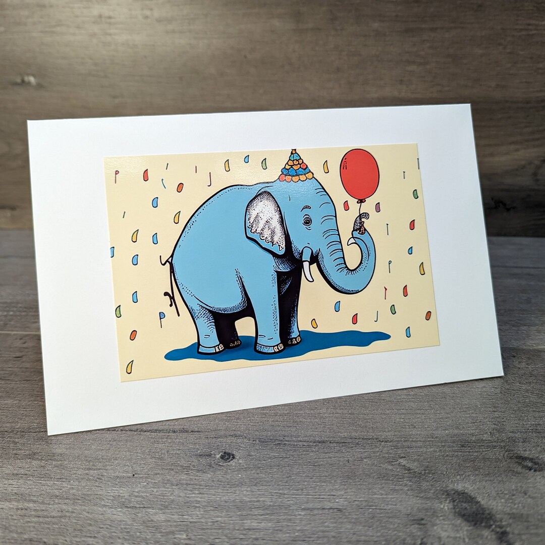 Elephant Birthday Card, Party Animal Card Birthday Hat Funny Zoo ...
