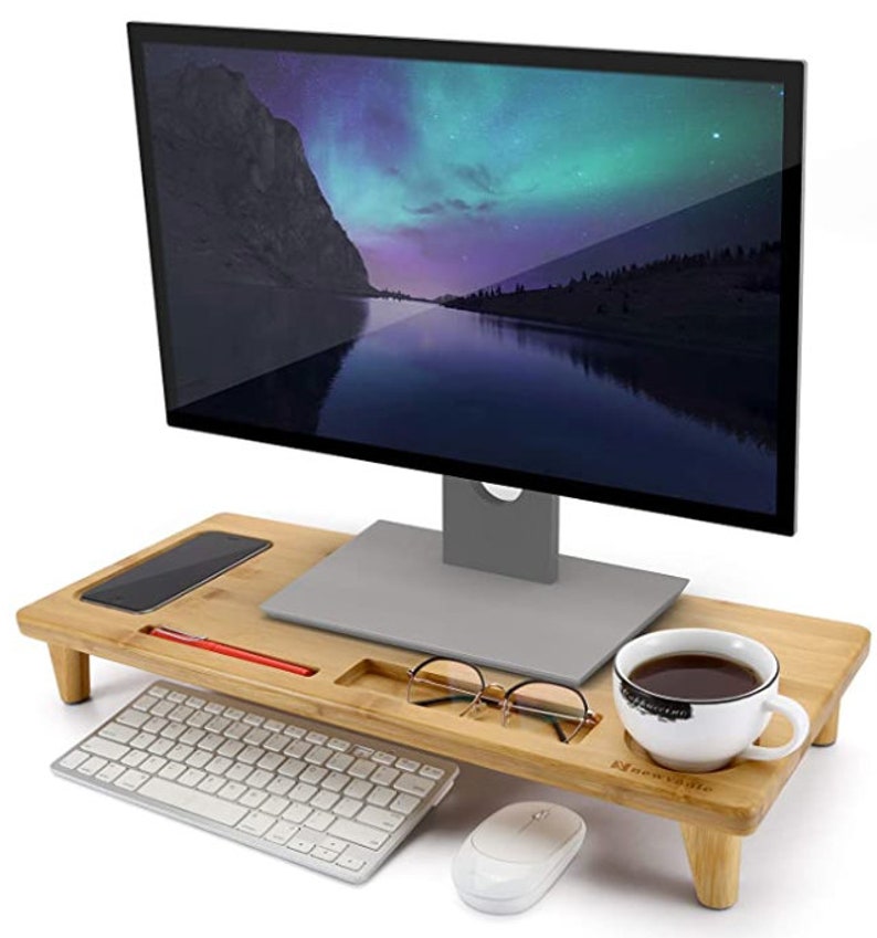 Monitor Stand Riser Bamboo Desktop Organizer With Storage for | Etsy