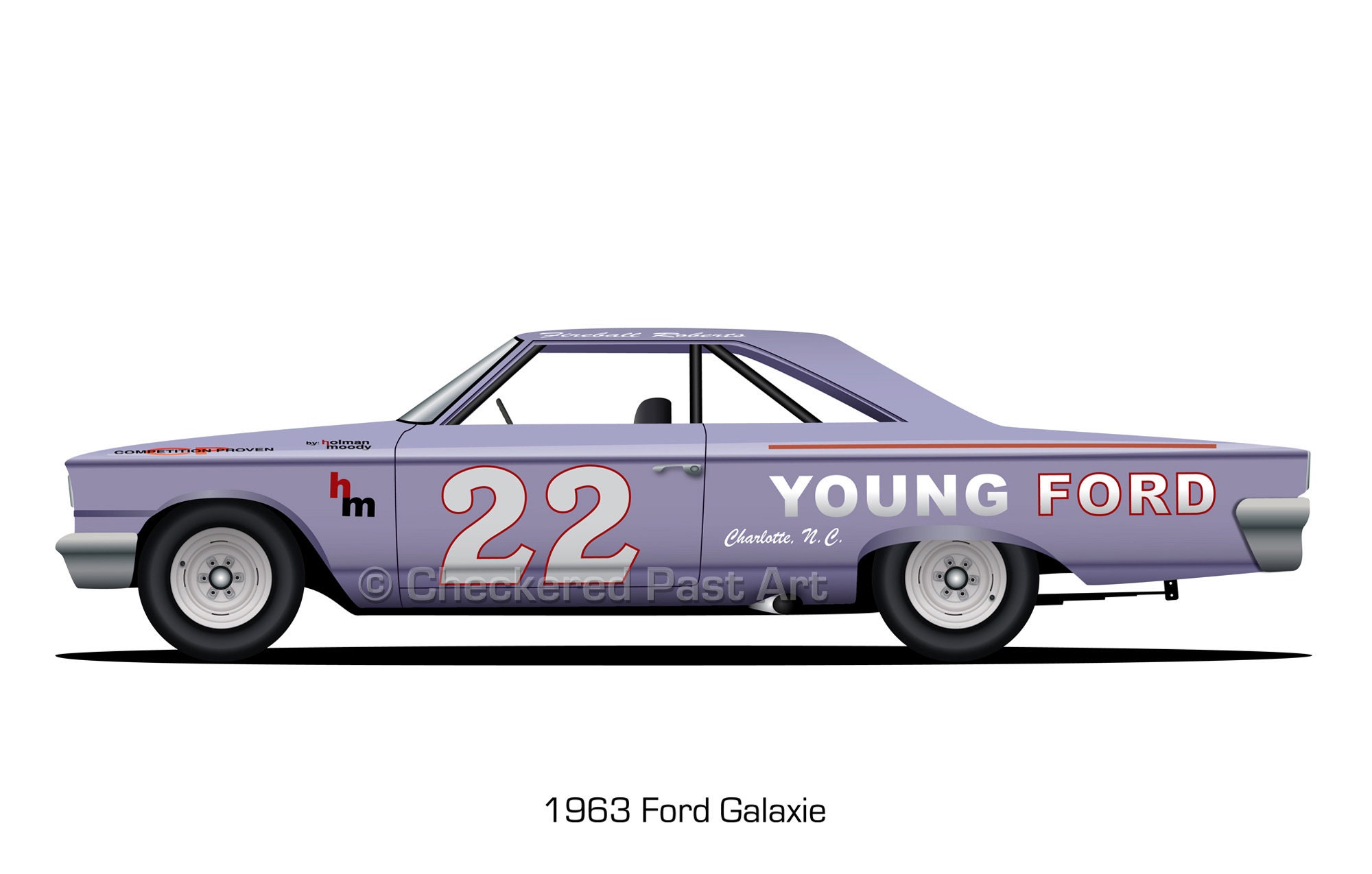 Fireball Roberts 1963 Ford Galaxie Illustration: Vintage NASCAR Art ...
